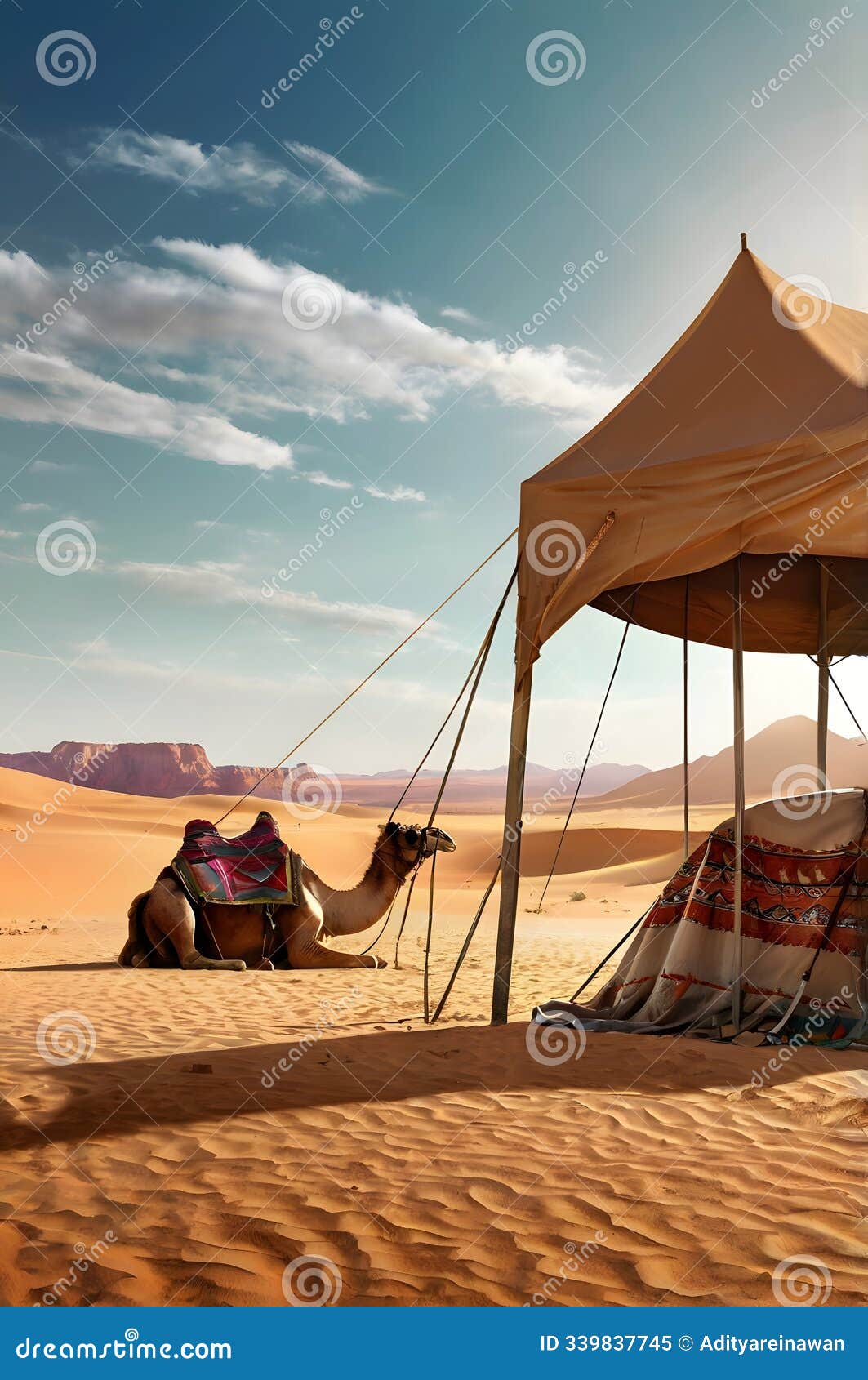 Luxurious Desert Scene with Camels and Tent Stock Illustration ...