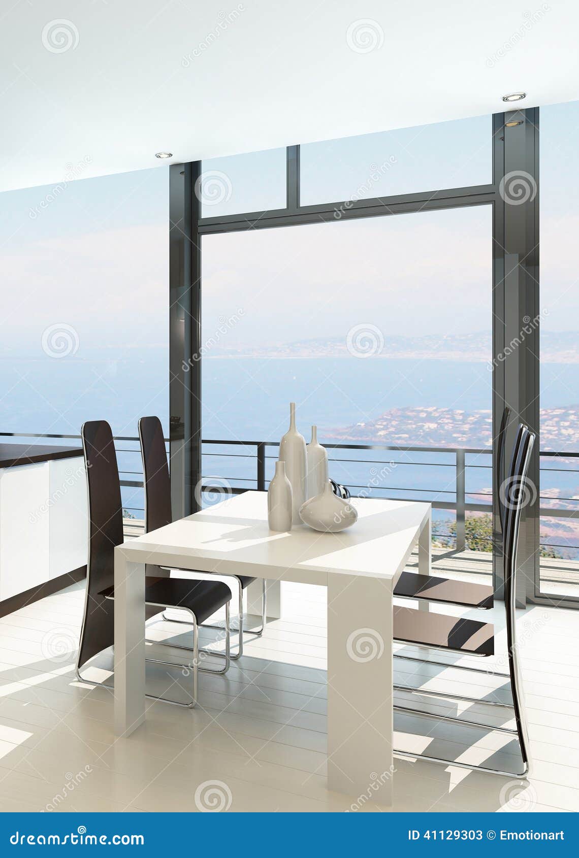 Luxurious Dining Table Against Floor To Ceiling Window Stock ...