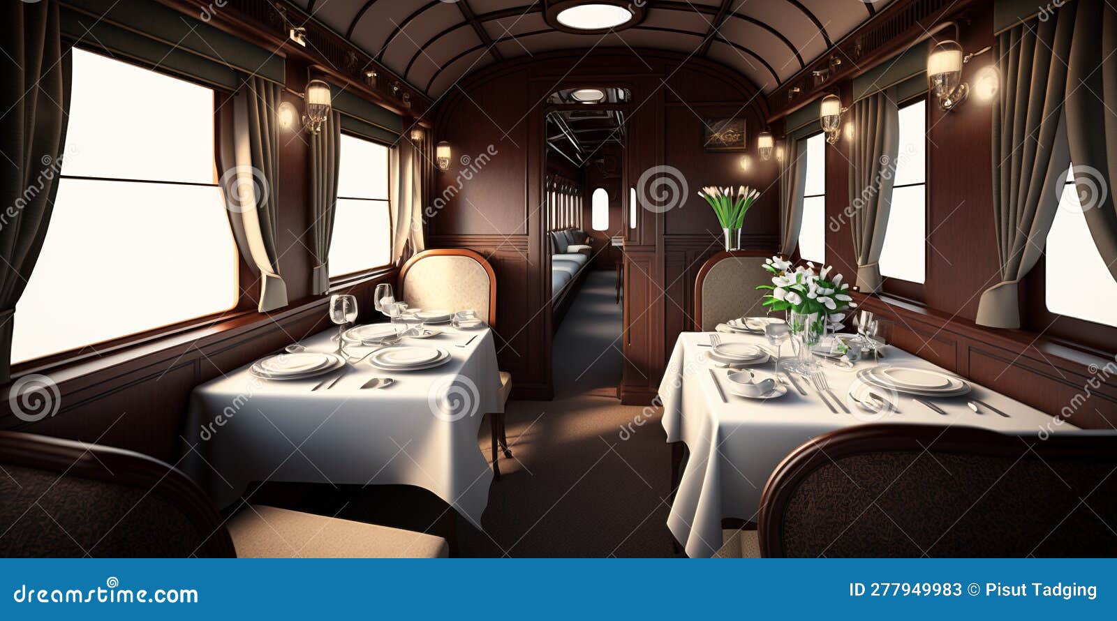 The Luxurious Dining in the Train with AI Generated. Stock Illustration ...