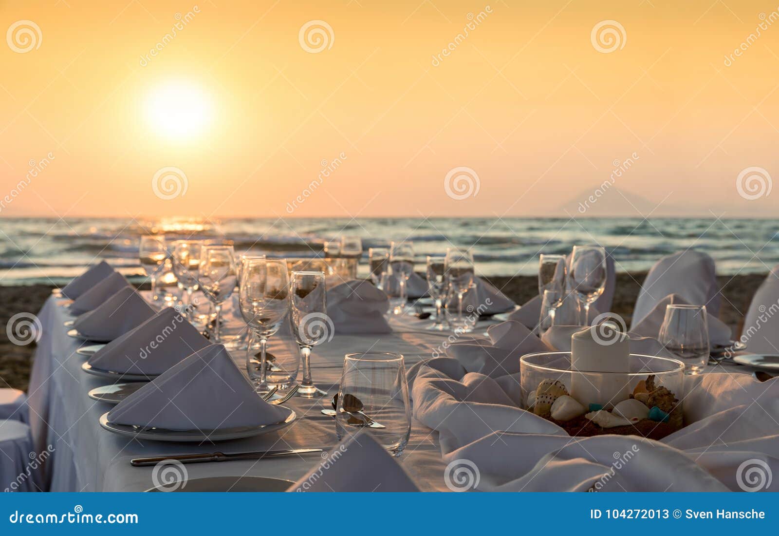 Luxurious Dinner Table Setup on the Beach Stock Image - Image of drink ...