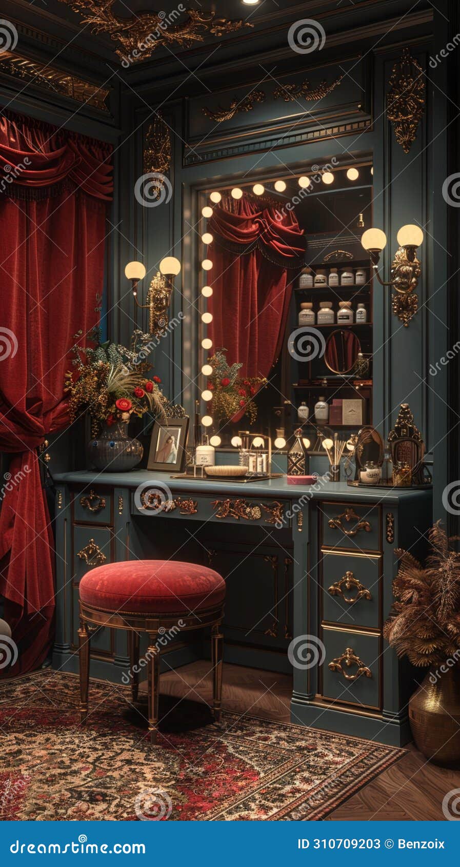 Luxurious Dressing Room with Silk Robes and a Makeup Vanity3D Render ...