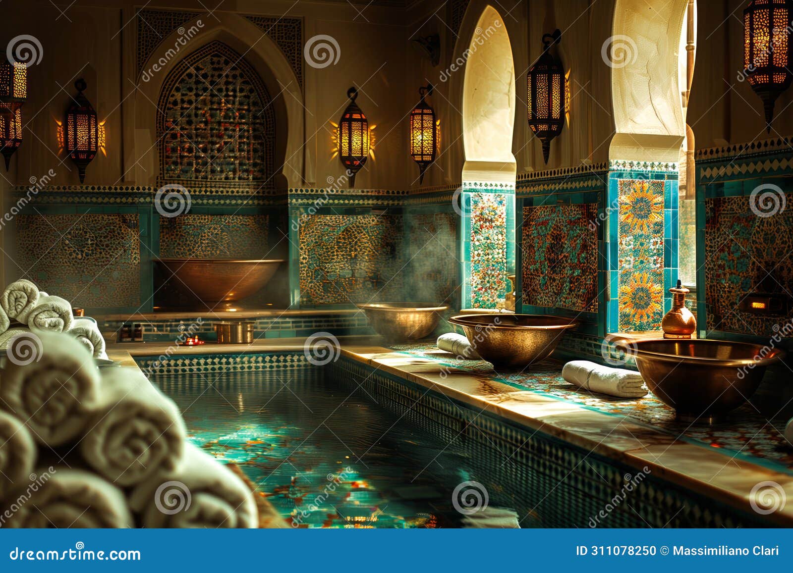 Luxurious Eastern Spa Interior with Warm Lighting Stock Illustration ...