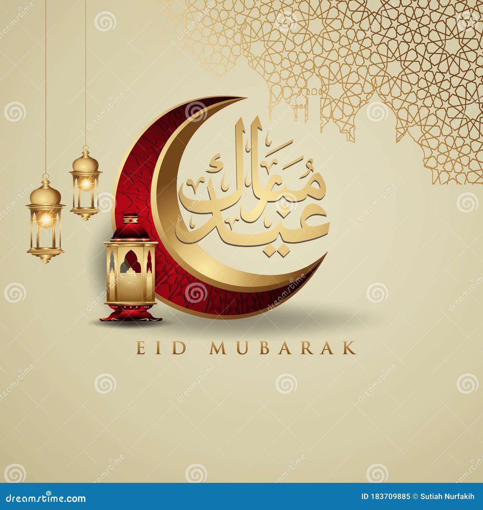 Luxurious Eid Mubarak Greeting Card Design with Arabic Calligraphy ...