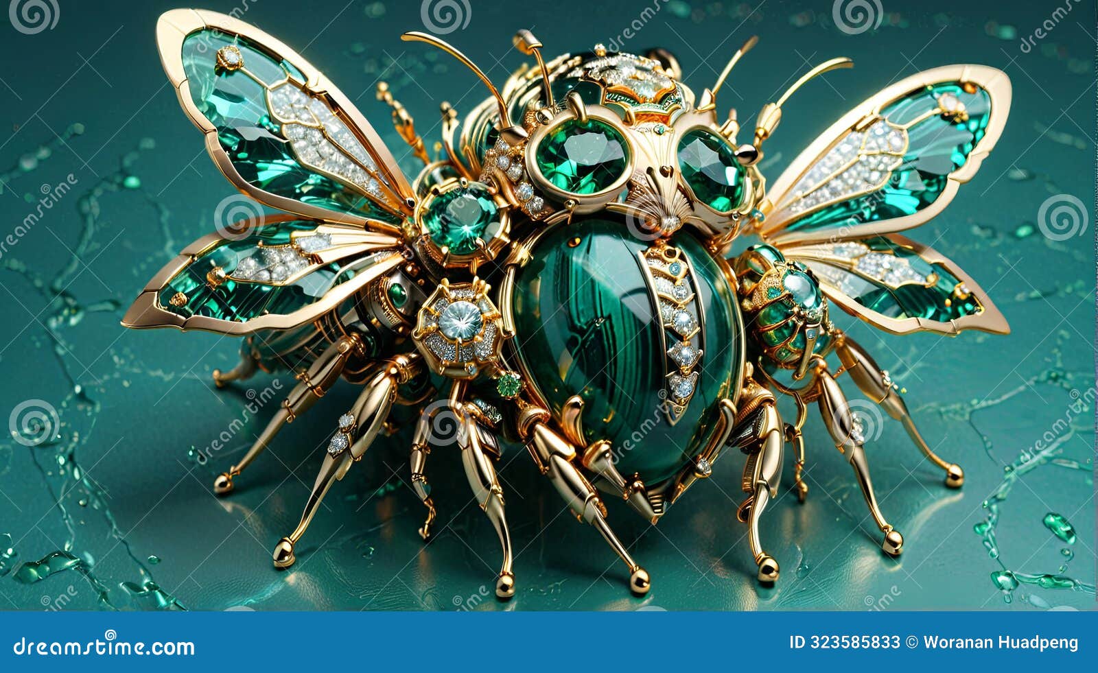 Luxurious Emerald Mechanical Bee Stock Image - Image of emerald, gold ...