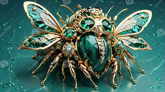 Luxurious Emerald Mechanical Bee Stock Image - Image of emerald, gold ...