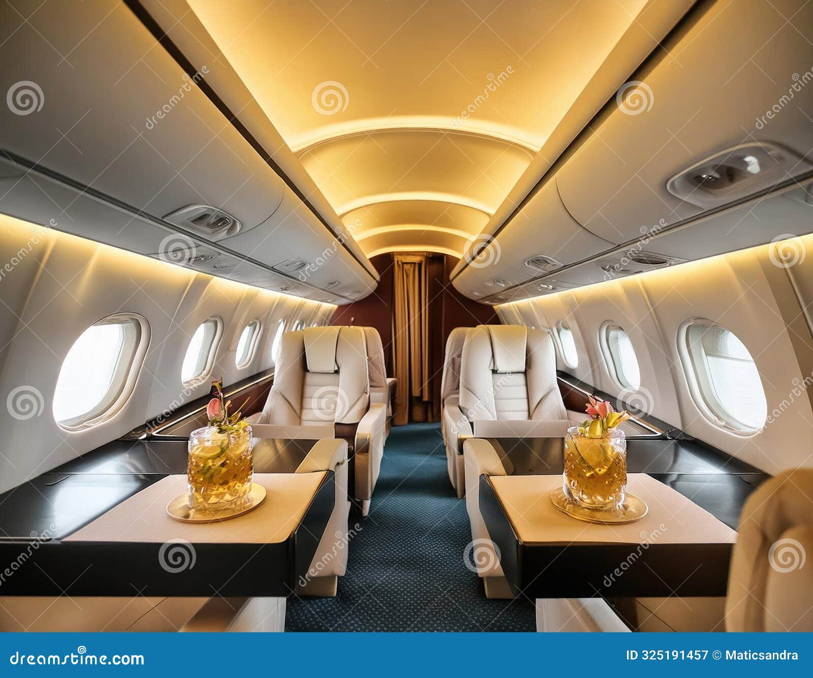 First-class Airline Cabin Featuring Cocktail Service and Lavish ...