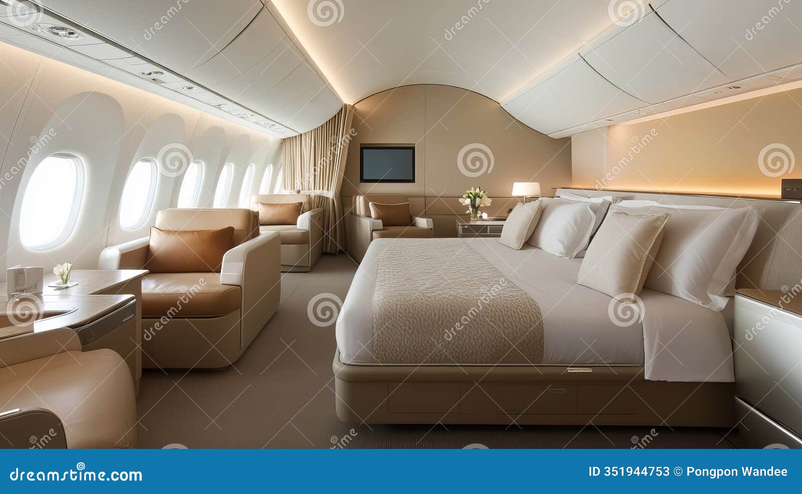 Luxurious First Class Cabin Interior with Elegant Design and Comfort ...