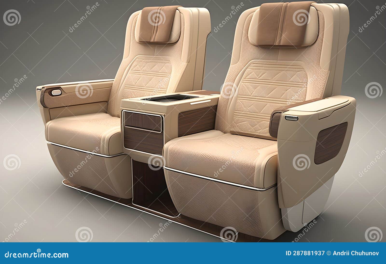 Luxurious First Class Cabin Interior With Leather Seats And Natural ...