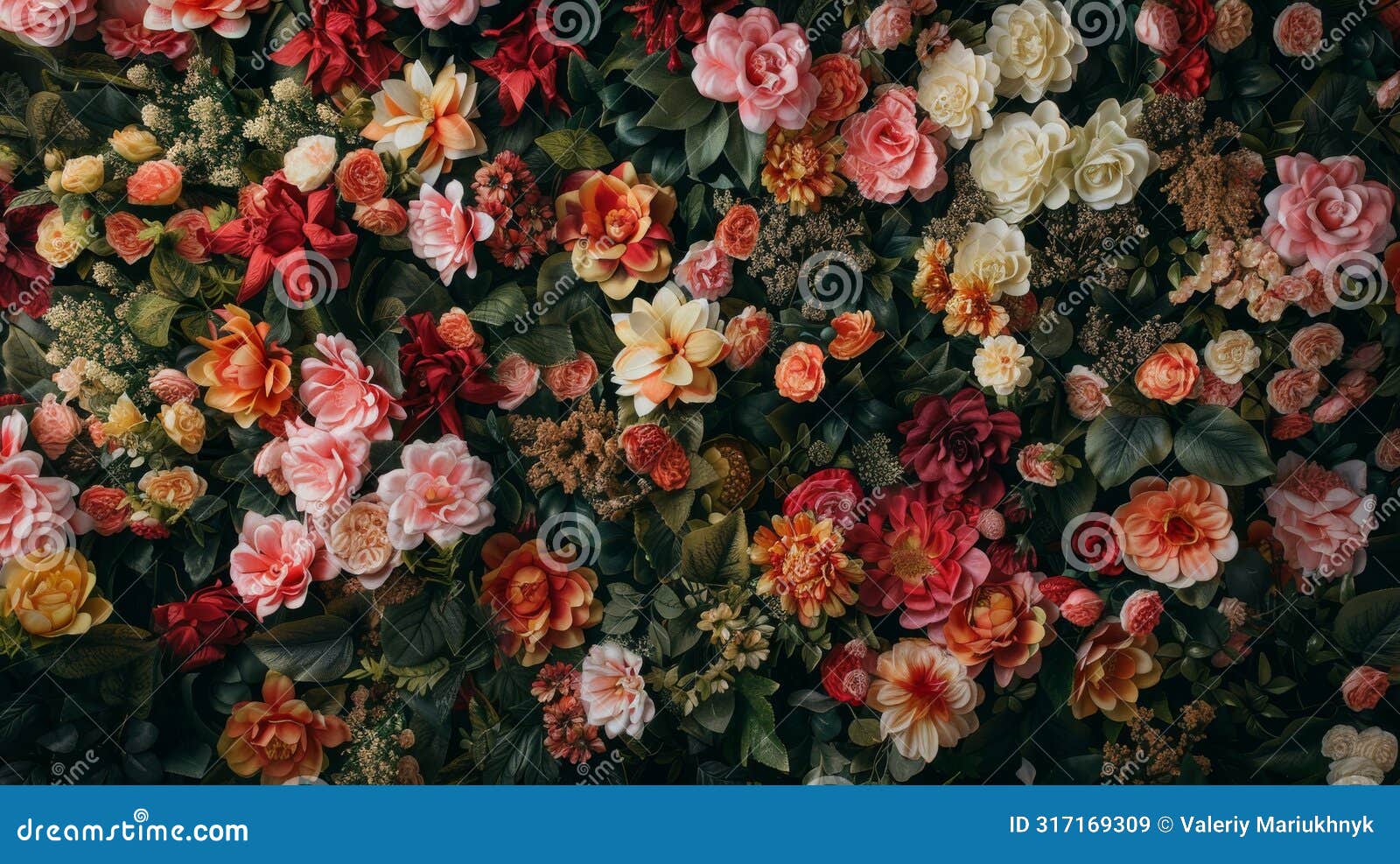 Luxurious Floral Wall with a Rich Array of Roses and Blooms. Generative ...