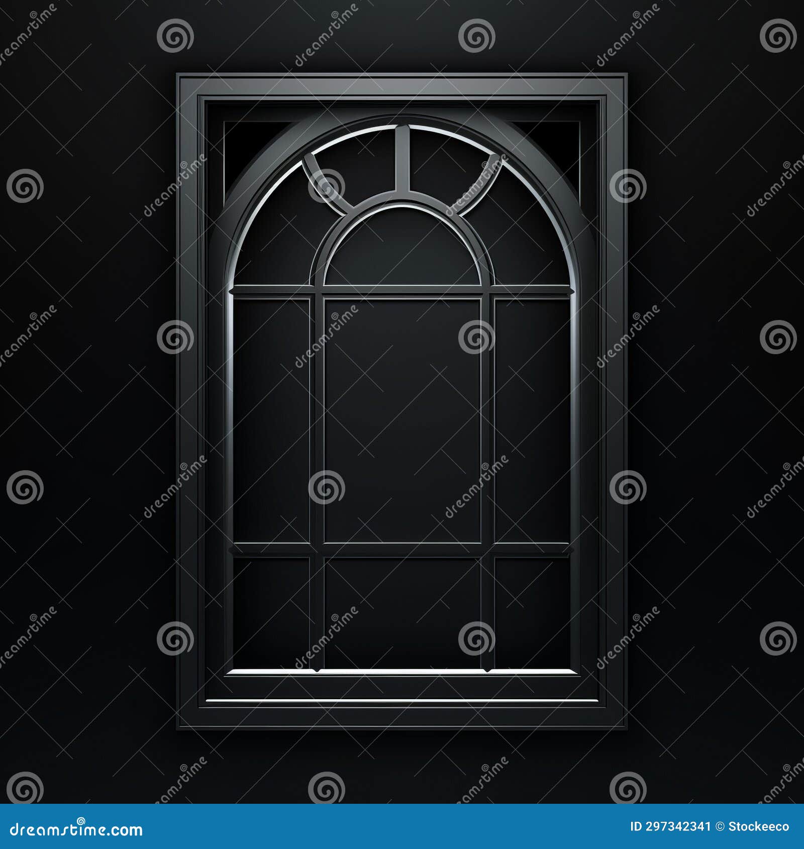 Luxurious Geometry Hyper-realistic Black Window with Arches on Dark ...