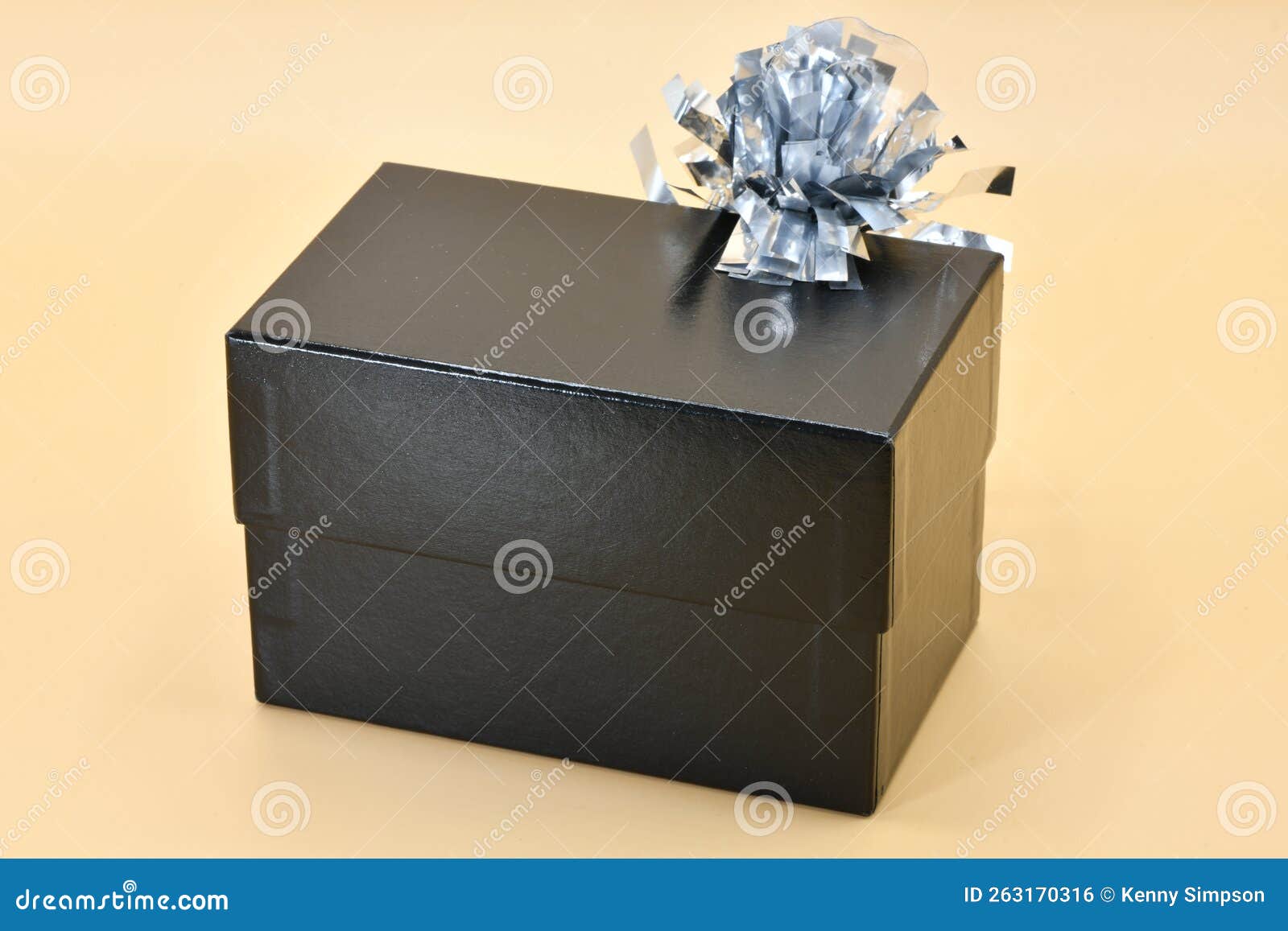 A Black Gift Box with a Silver Bow Stock Photo - Image of anniversary ...