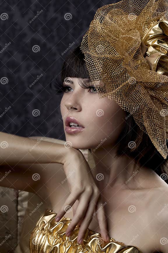Luxurious Glamorous Models in Gold Stock Image - Image of dark ...