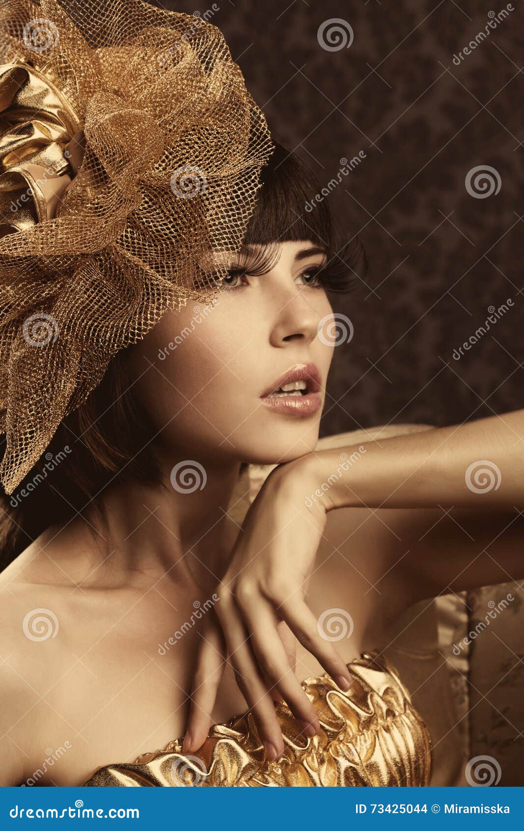 Luxurious Glamorous Models in Gold Stock Photo - Image of dark, hair ...