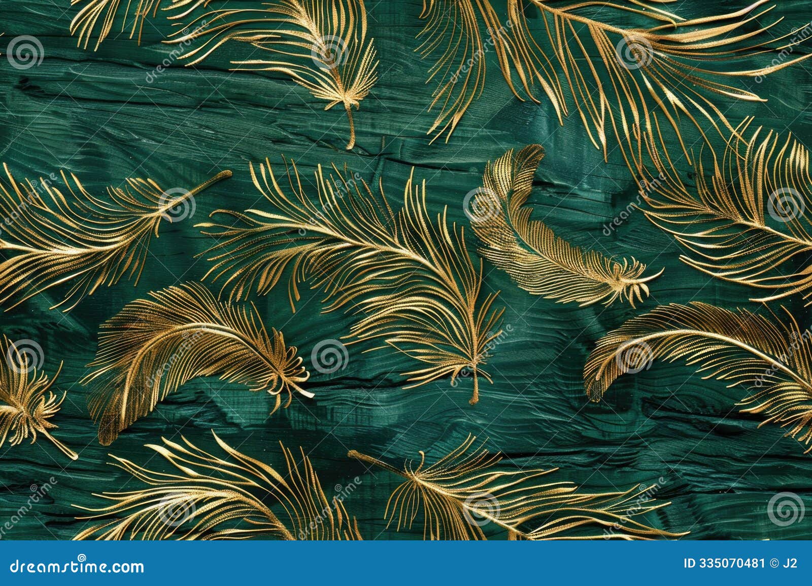 Luxurious Gold Feather Pattern on Emerald Green Texture for Elegant ...