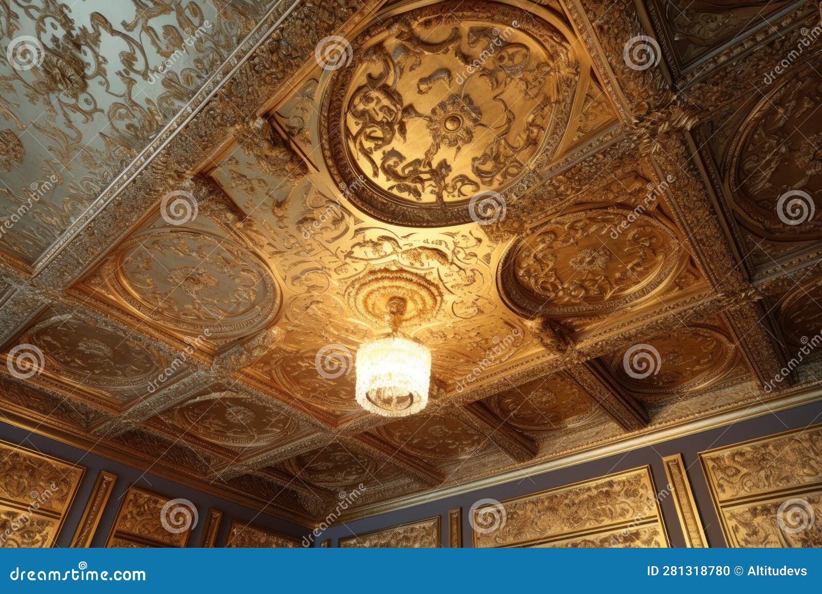 Luxurious Gold Leaf Pattern on a Classical Ceiling Design Stock ...