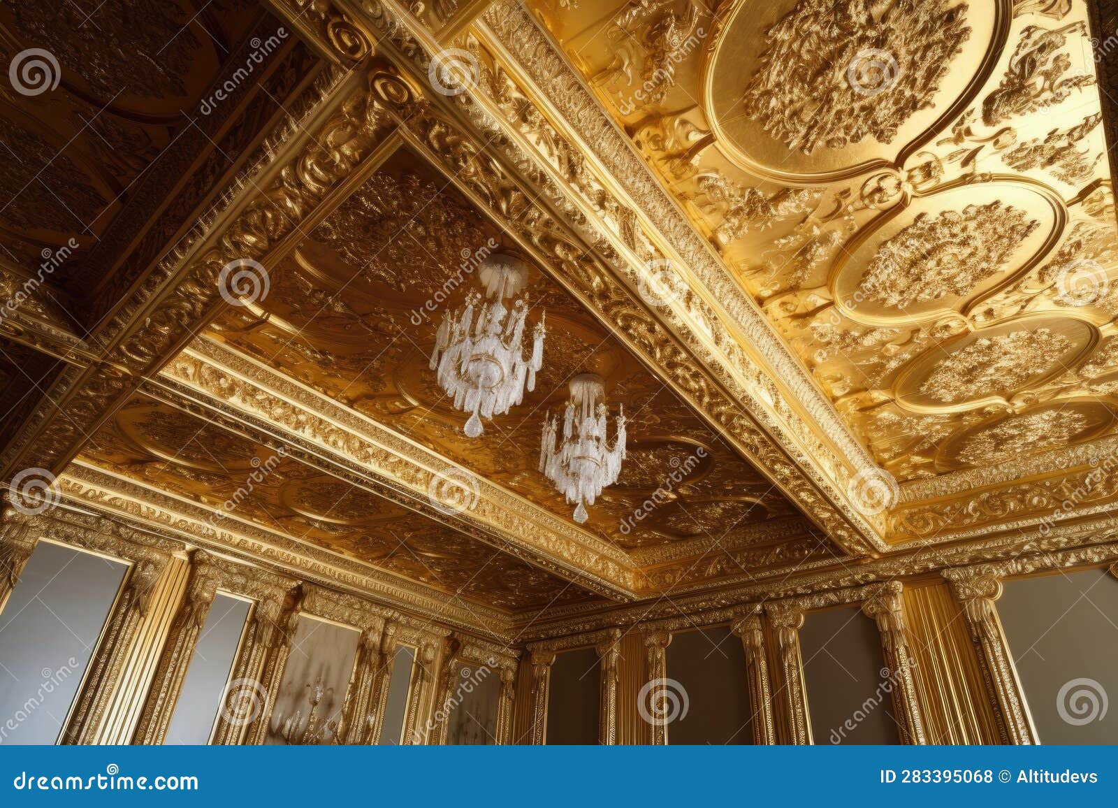 Luxurious Gold Leaf Pattern on a Classical Ceiling Design Stock ...