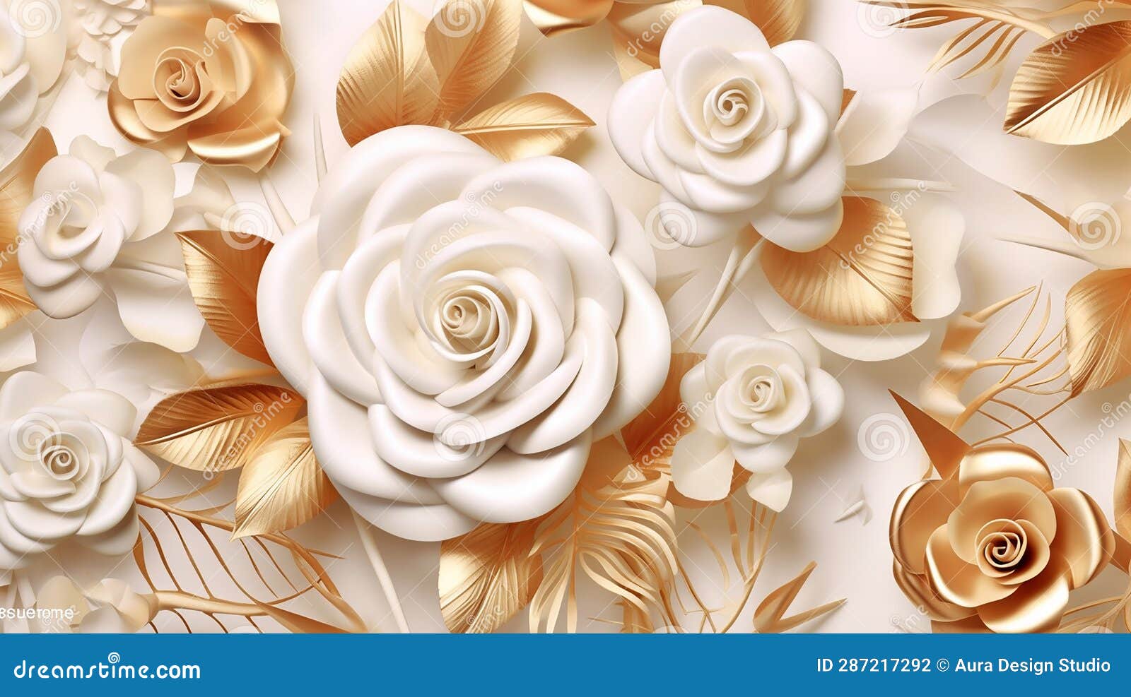 Luxurious Gold Wallpaper with Roses. White Background Stock ...