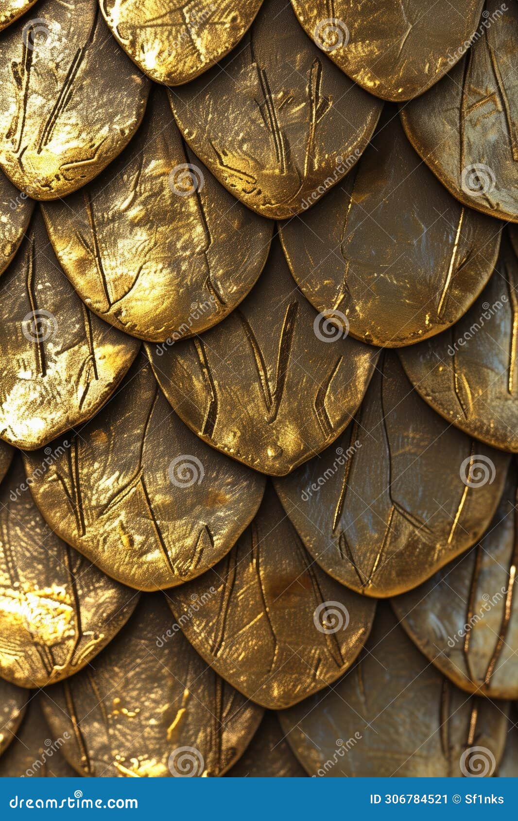 Luxurious Golden Fish Scales with a Textured Surface, Reflecting Light ...