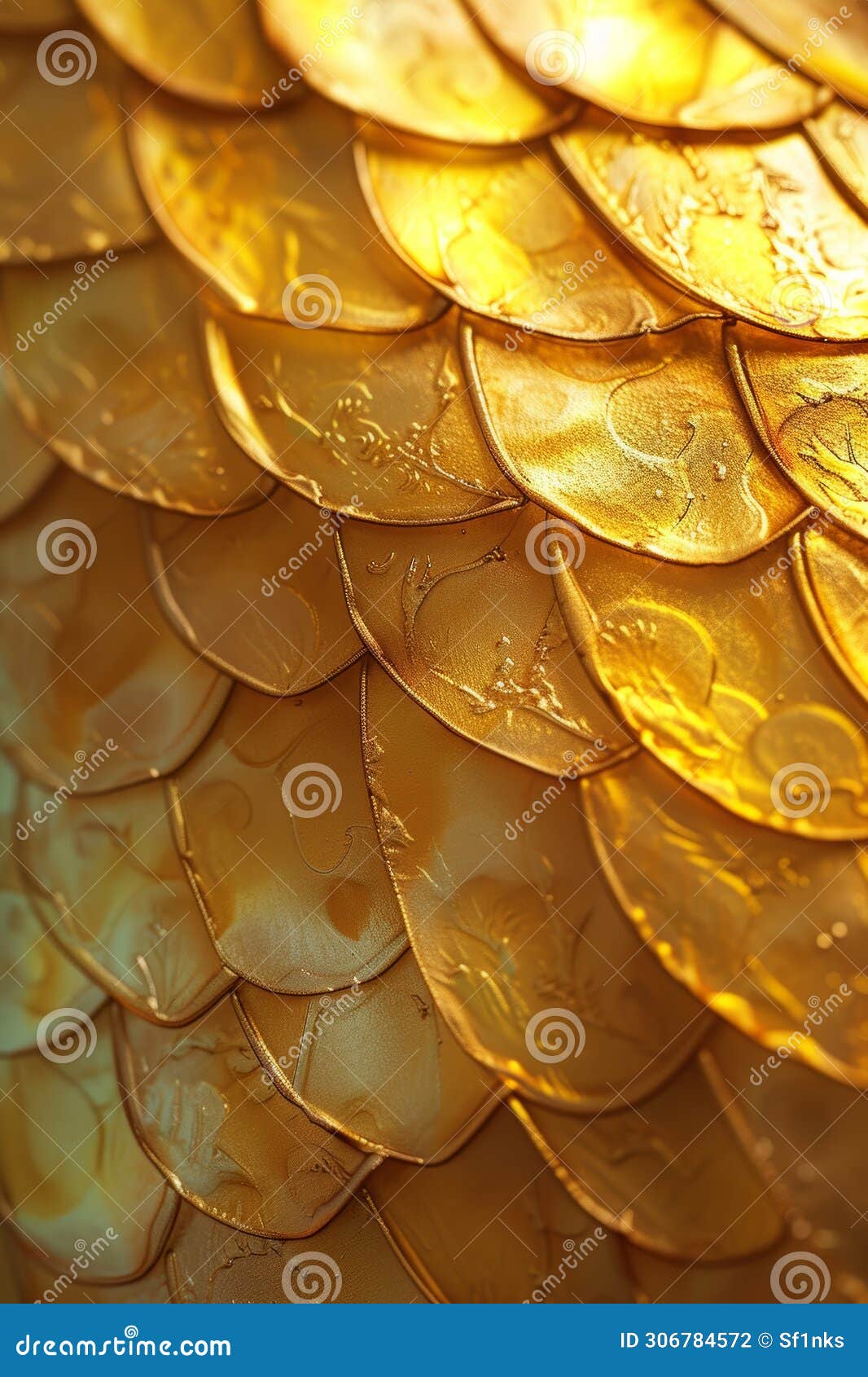Luxurious Golden Fish Scales with a Textured Surface, Reflecting Light ...