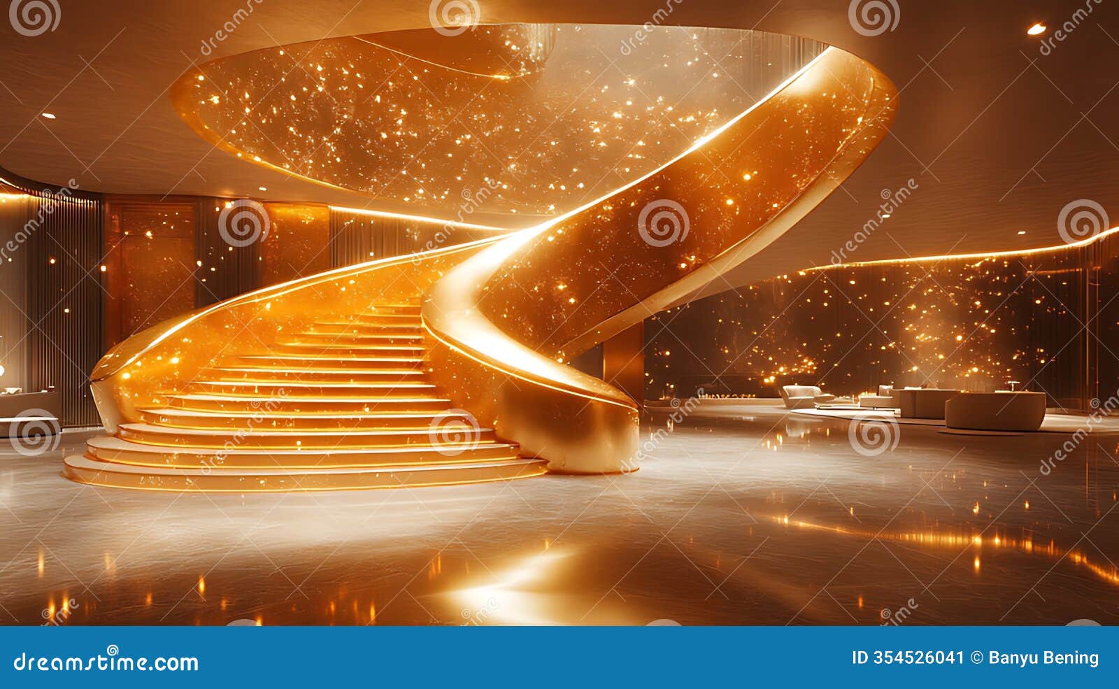 Luxurious Golden Spiral Staircase in a Modern Building Interior Stock ...