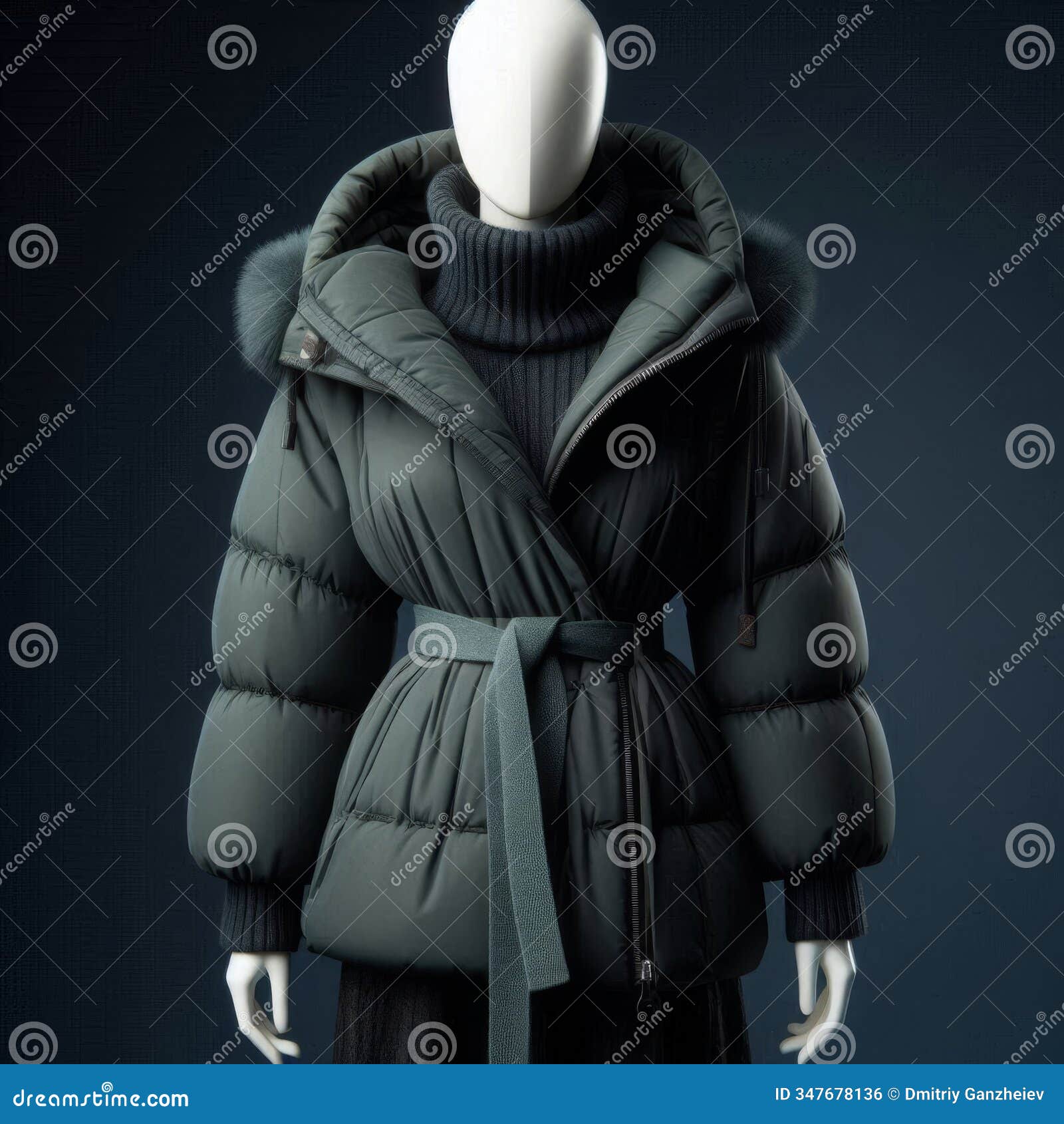 Green Quilted Jacket with Structured Collar Stock Illustration ...