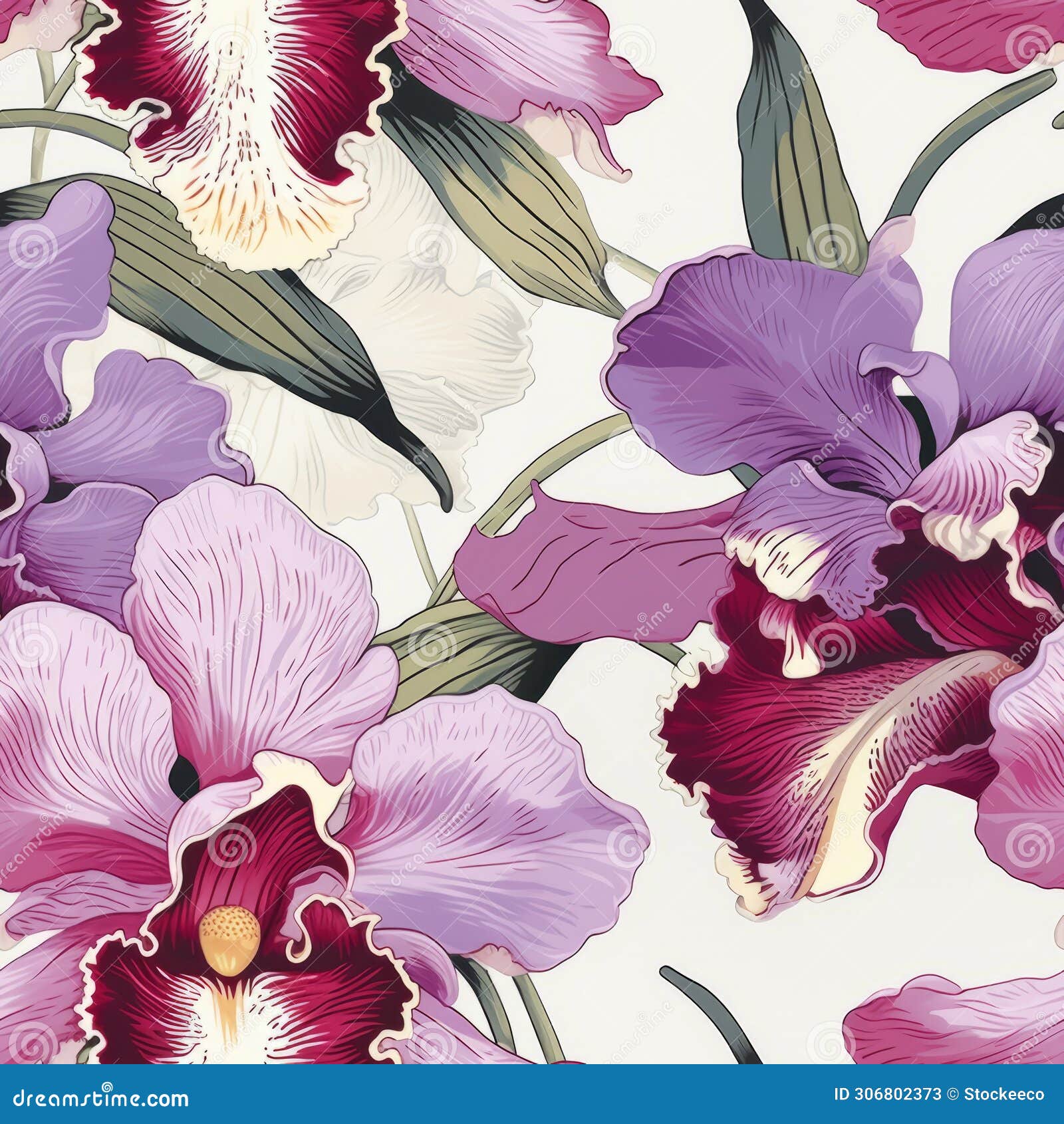 Luxurious Hand-painted Orchid Pattern in Multiple Colors Stock ...