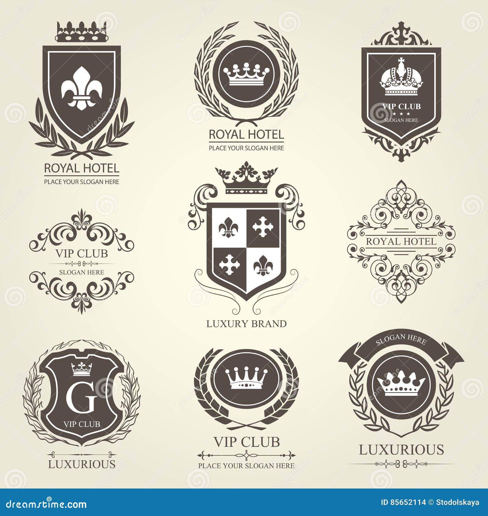 Heraldic Emblems, Shields Lions And Swords. Cartoon Vector ...
