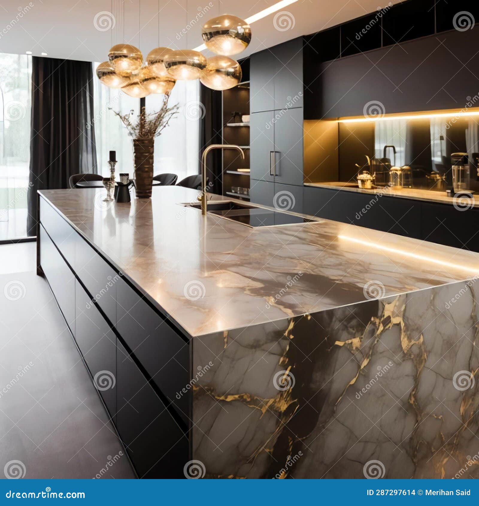 Luxurious High End Kitchen with Stainless Appliances Marble and Glass ...