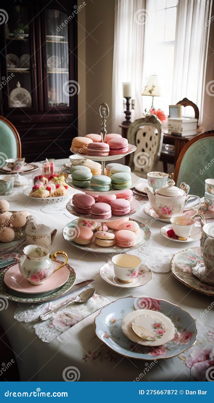 Luxurious High Tea Party in a Classic Elegant Interior with Sweets and ...