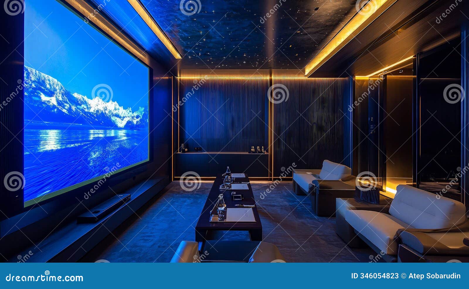 Luxurious Home Theater with Large Screen, Comfortable Seating, and ...