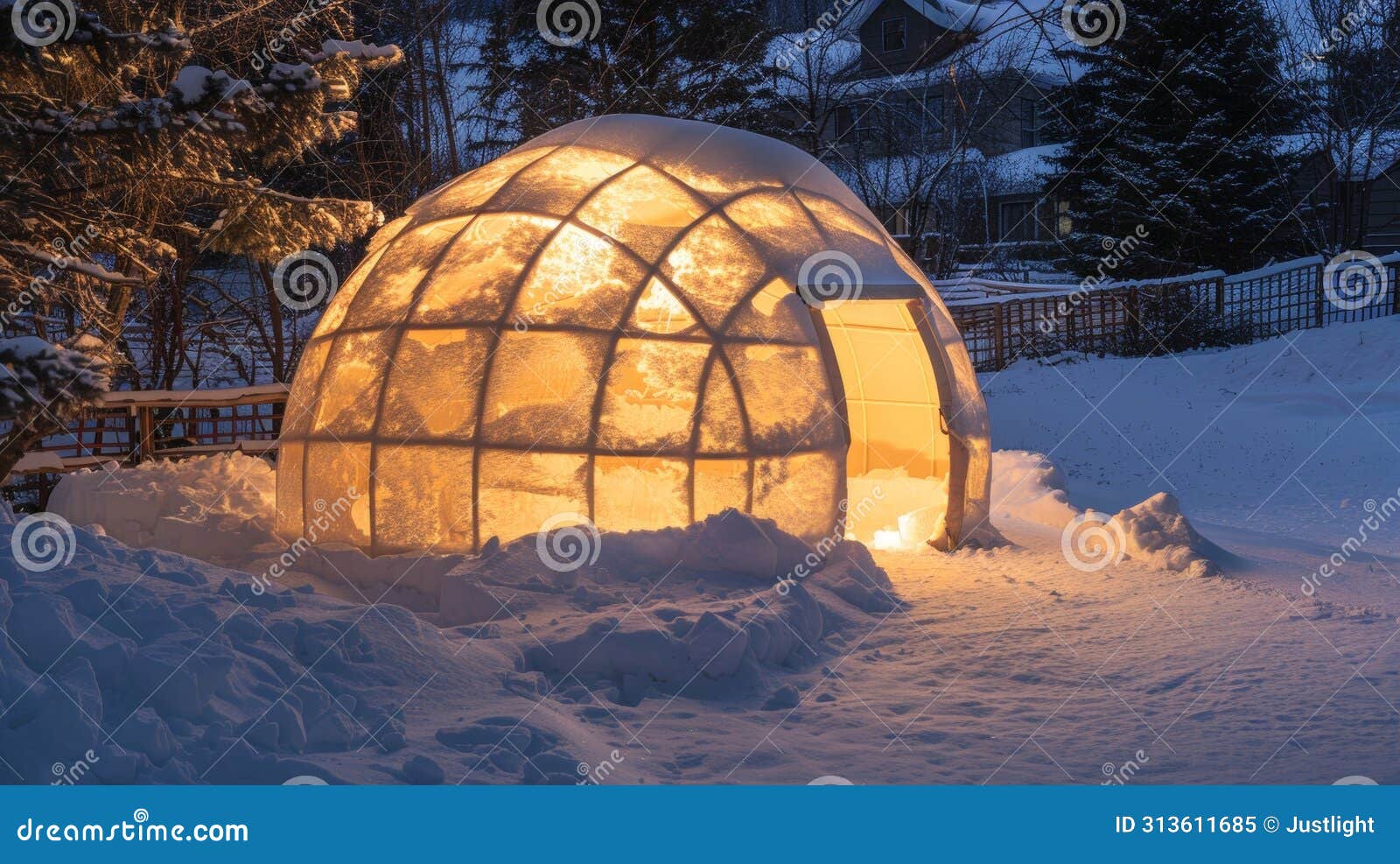 A Luxurious Igloo Illuminated from within Casting a Warm and Inviting ...