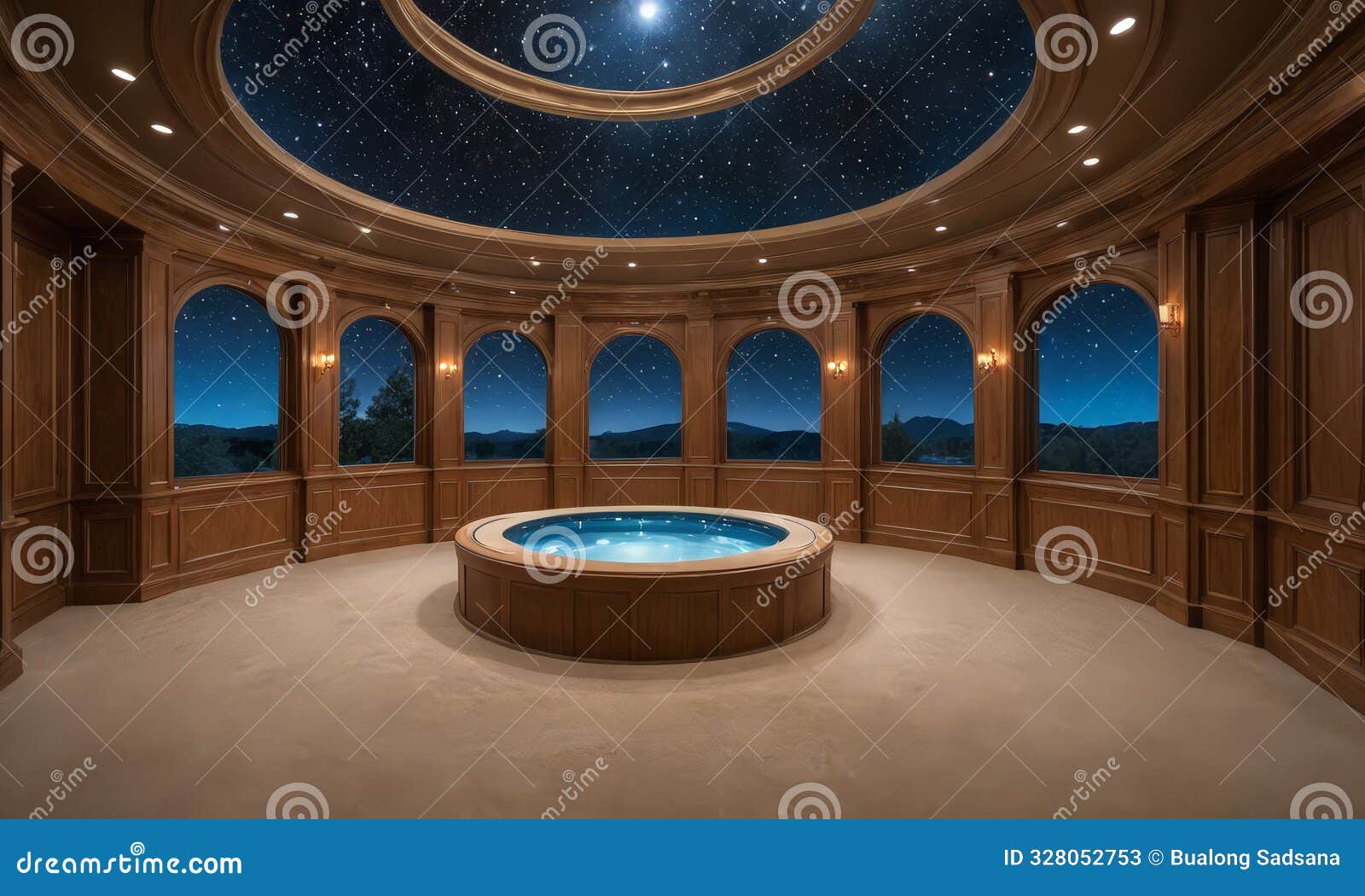 Luxurious Indoor Space Features Circular Pool with Starry Night Sky ...