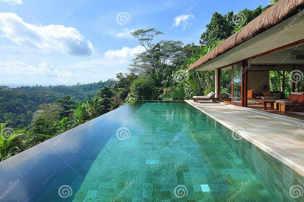 Luxurious Infinity Pool Overlooking Tropical Rainforest in Modern Villa ...