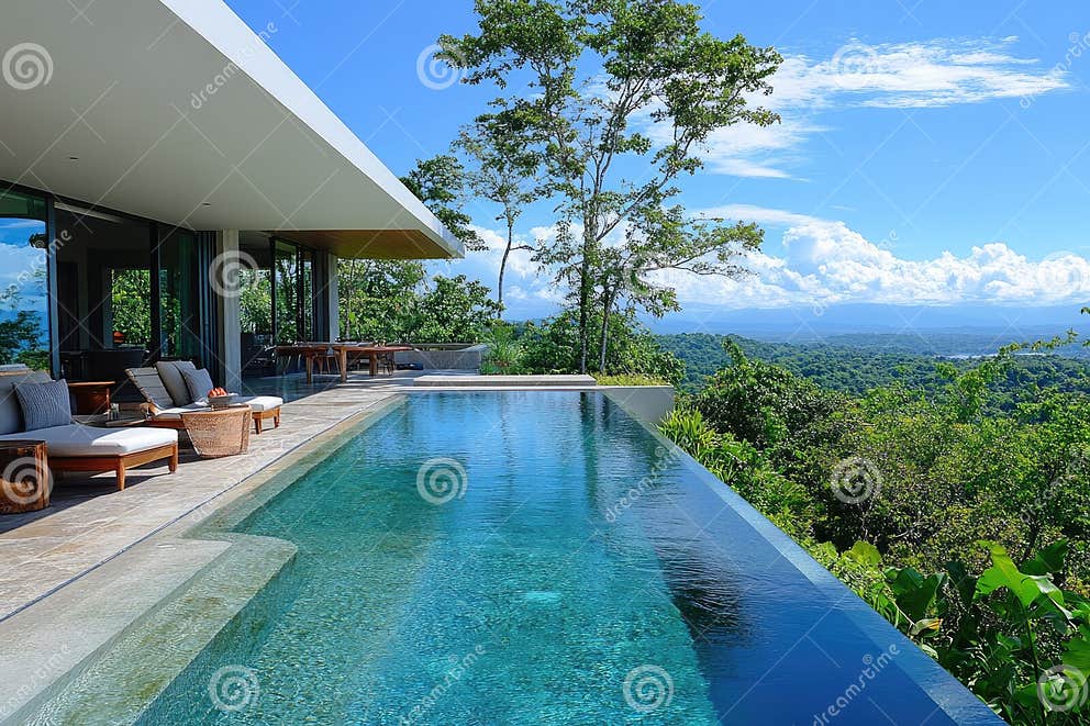 Luxurious Infinity Pool Overlooking Tropical Rainforest in Modern Villa ...