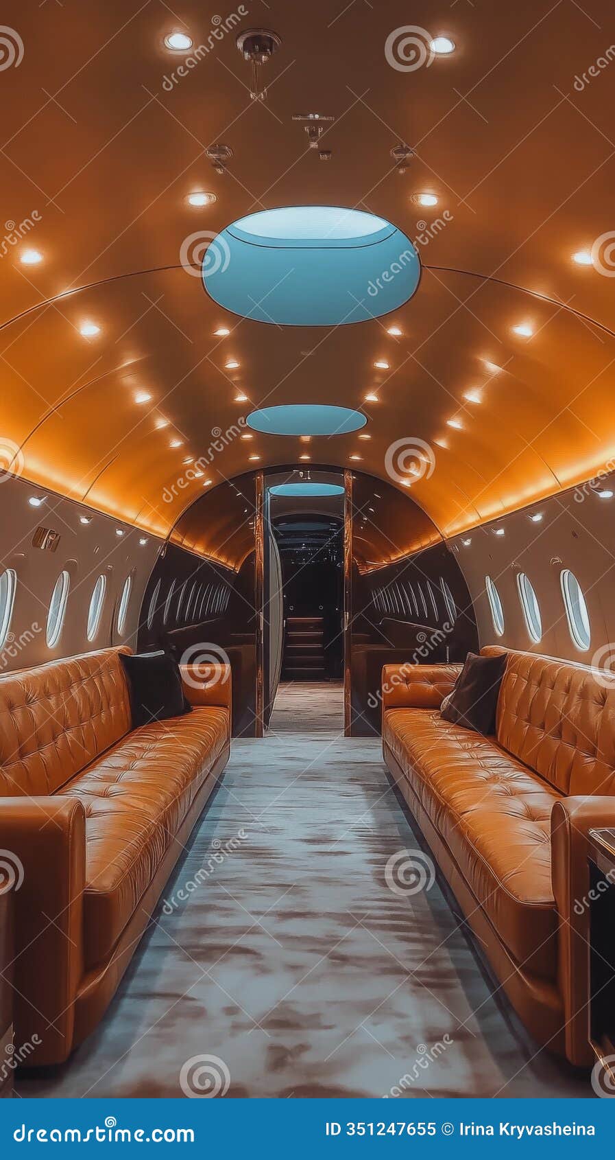 Luxurious Interior of a Private Aviation Cabin with Modern Design and ...