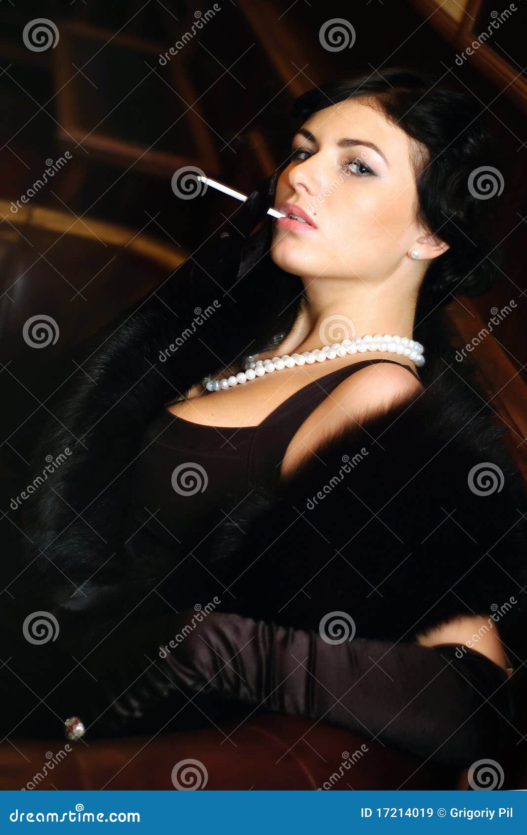 Luxurious Lady with a Cigarette. Vintage Style. Stock Image - Image of ...