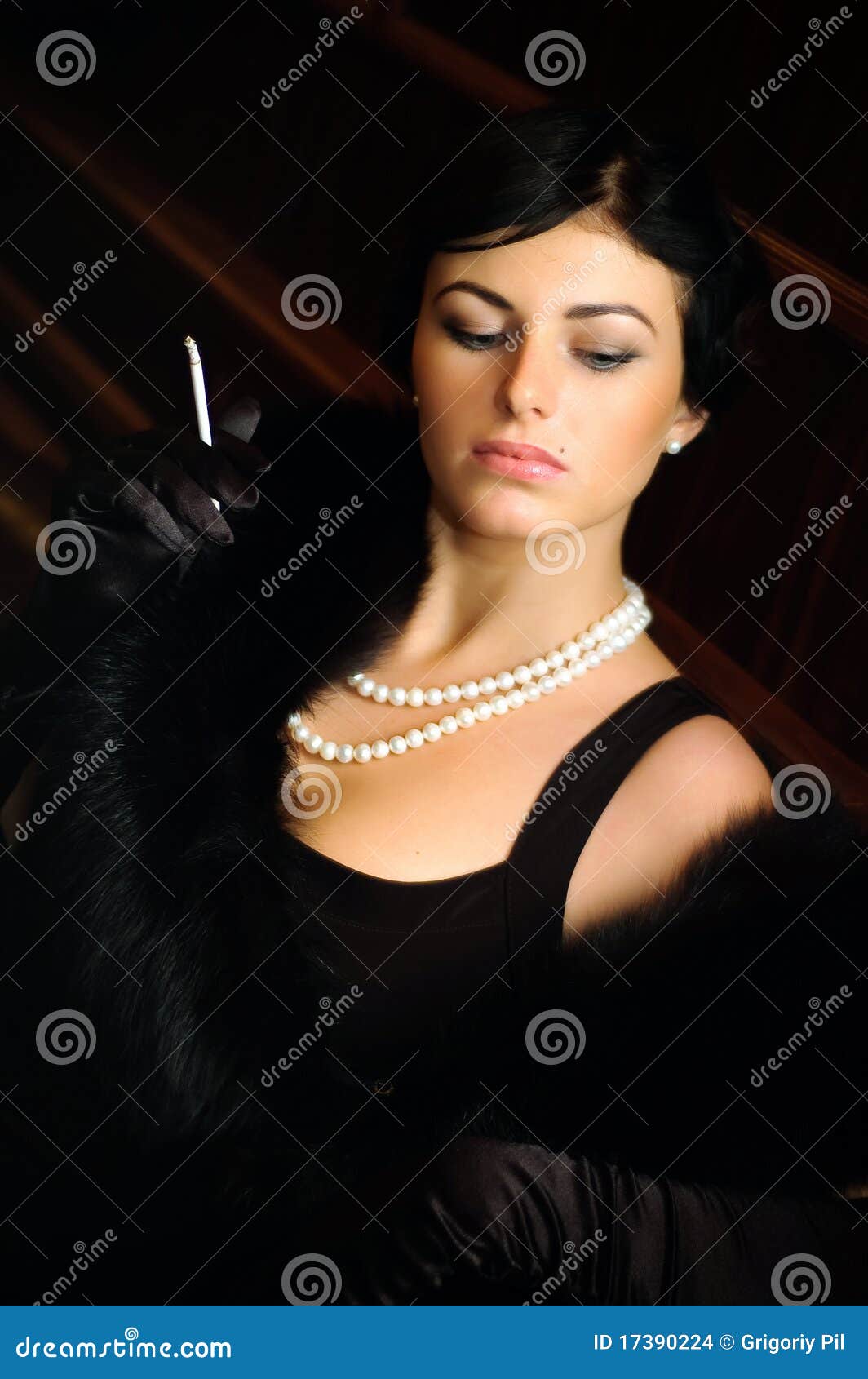 Luxurious Lady with a Cigarette. Vintage Style. Stock Photo - Image of ...