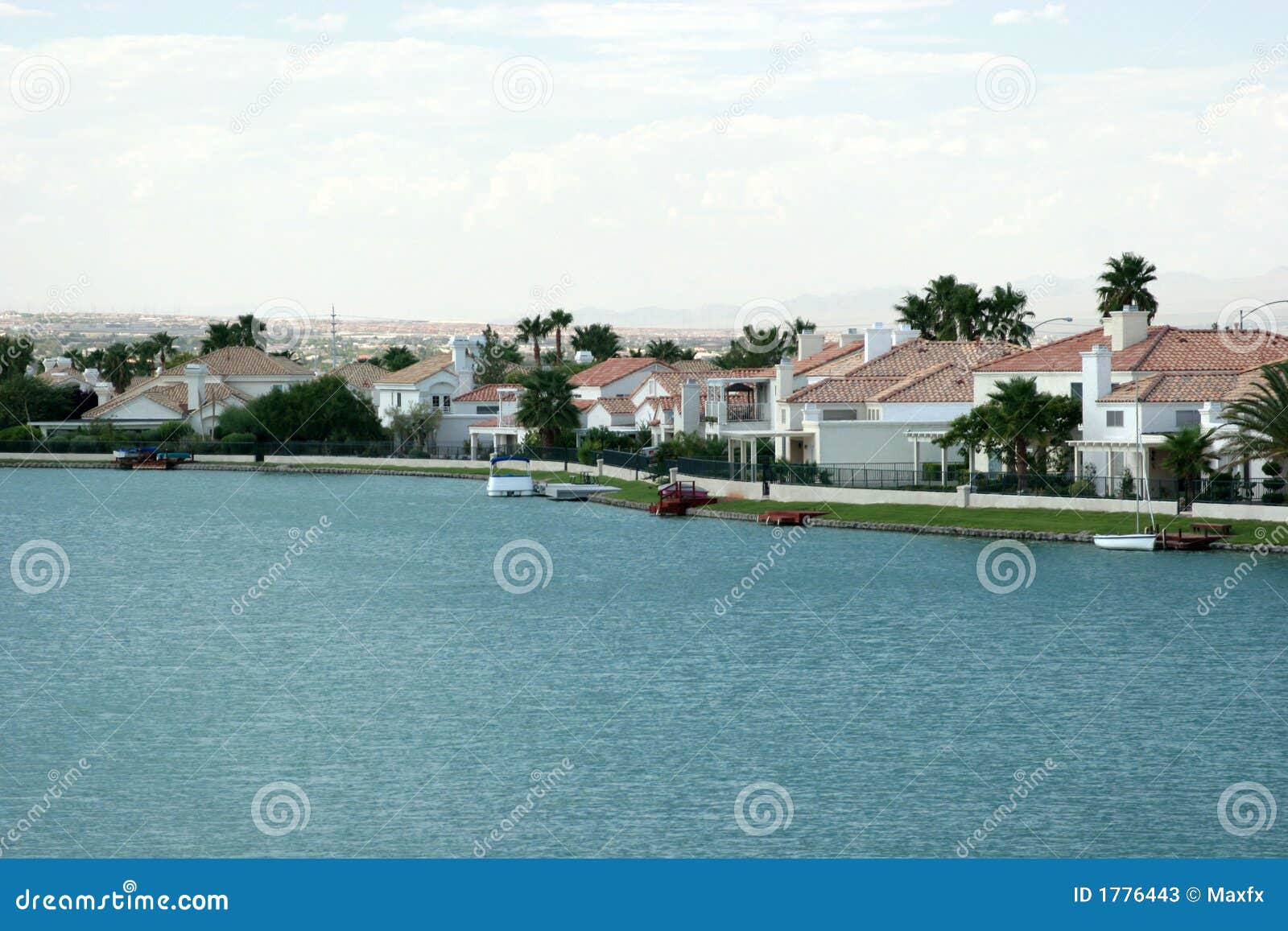 Luxurious lake view homes stock image. Image of palm, causeway - 1776443