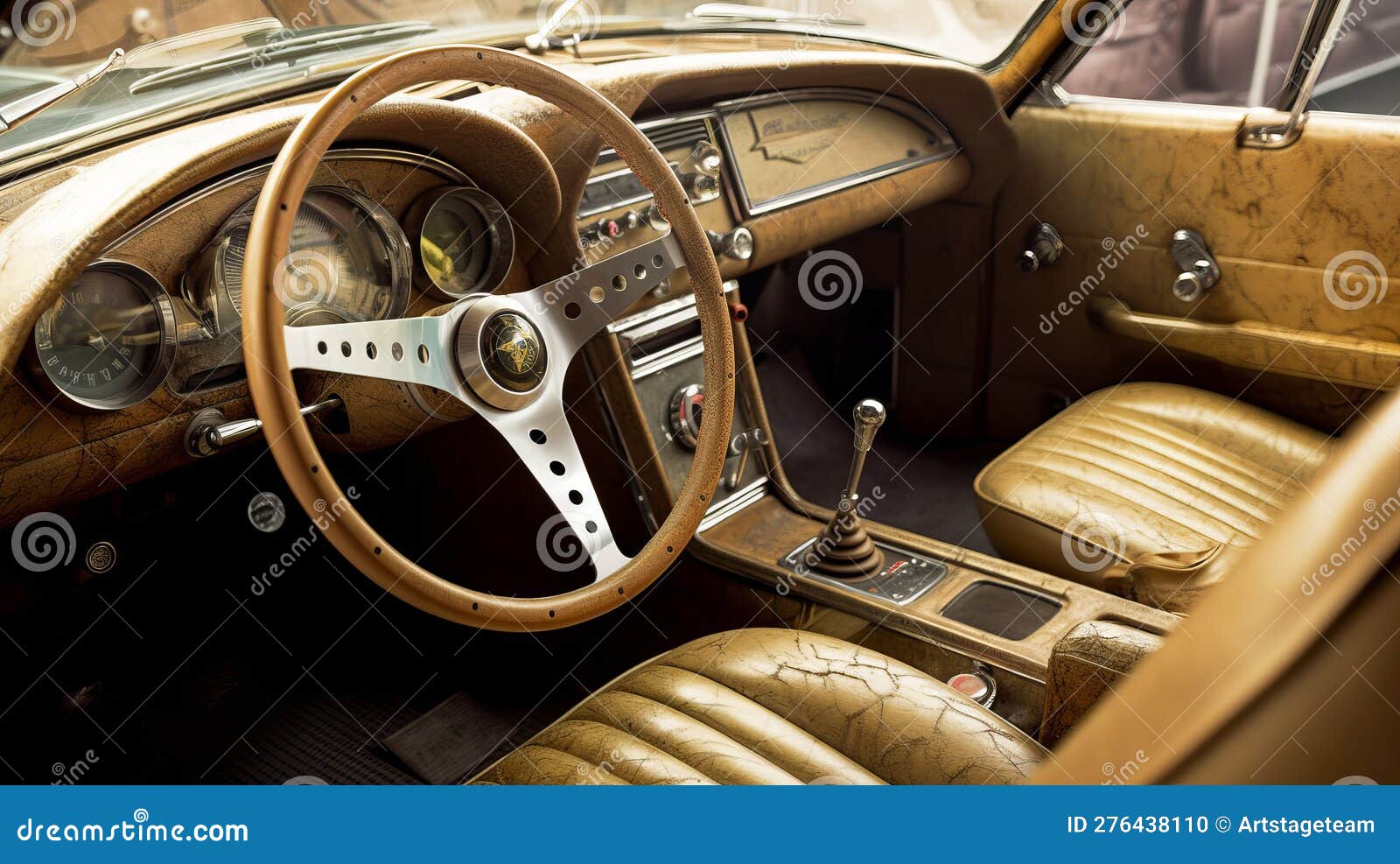 Luxurious Leather Interior of a Retro Car Control Panel. Al Generated ...