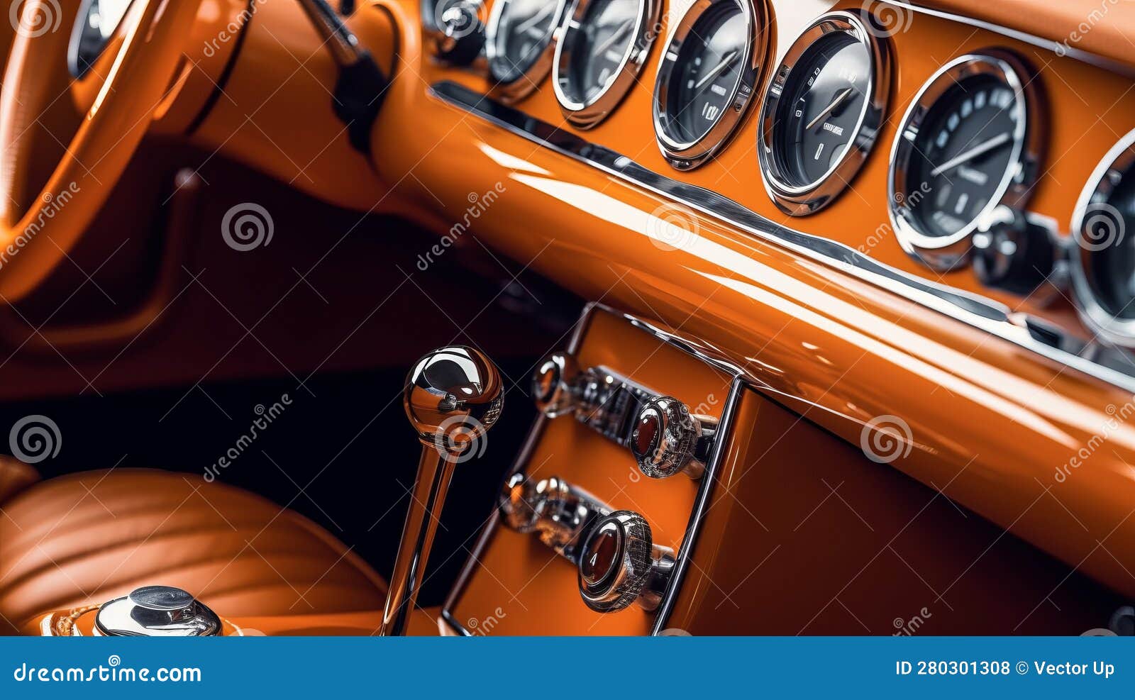 Luxurious Leather Interior of a Retro Car Control Panel. Generative AI ...