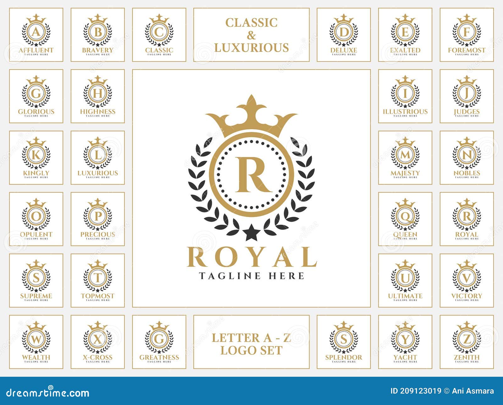 Luxurious Letter Logo Set with Royal Classic Ornament Style Stock ...