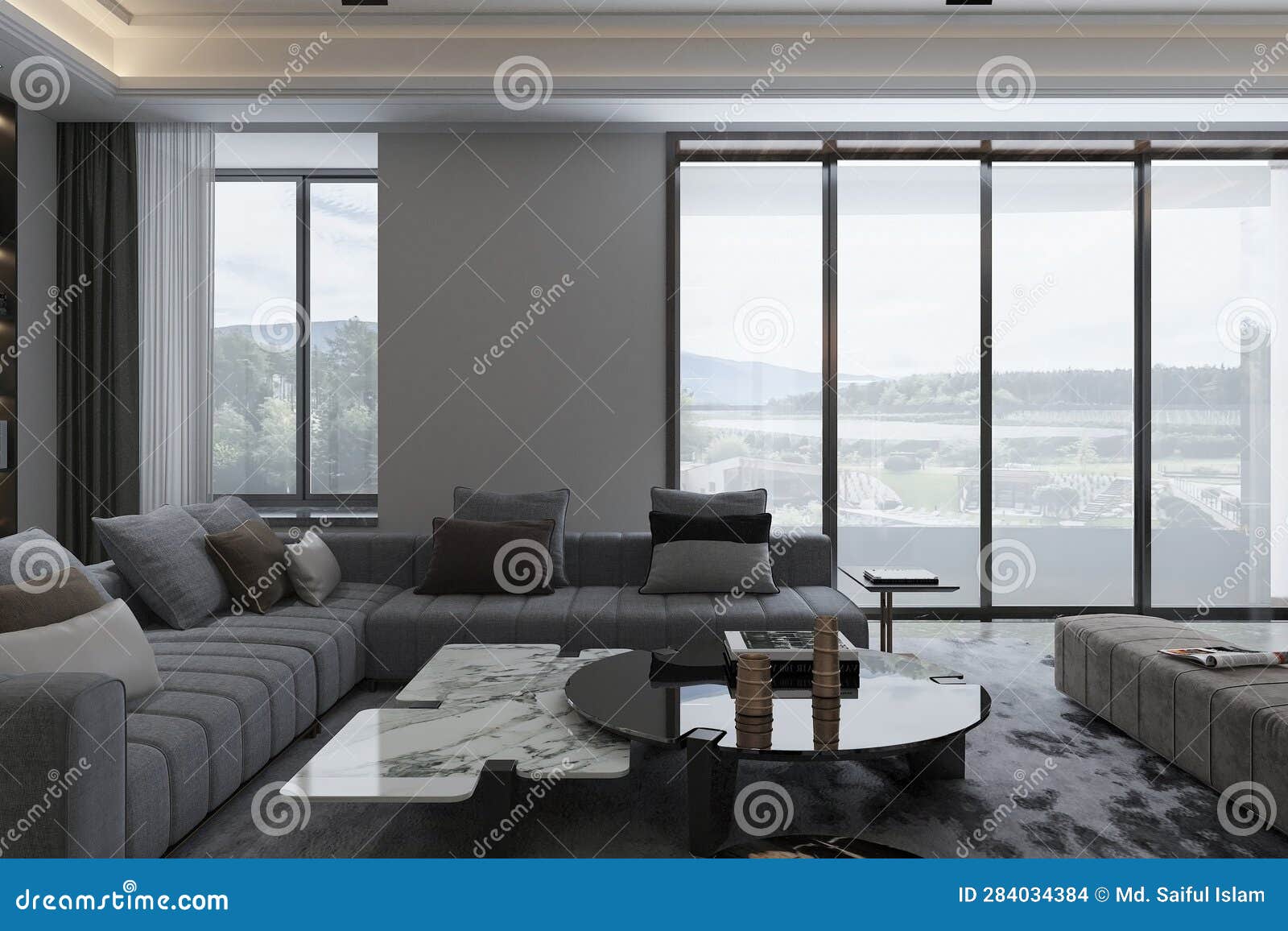 Luxurious Living Room Interior Design with Cozy Sofa and Backside ...