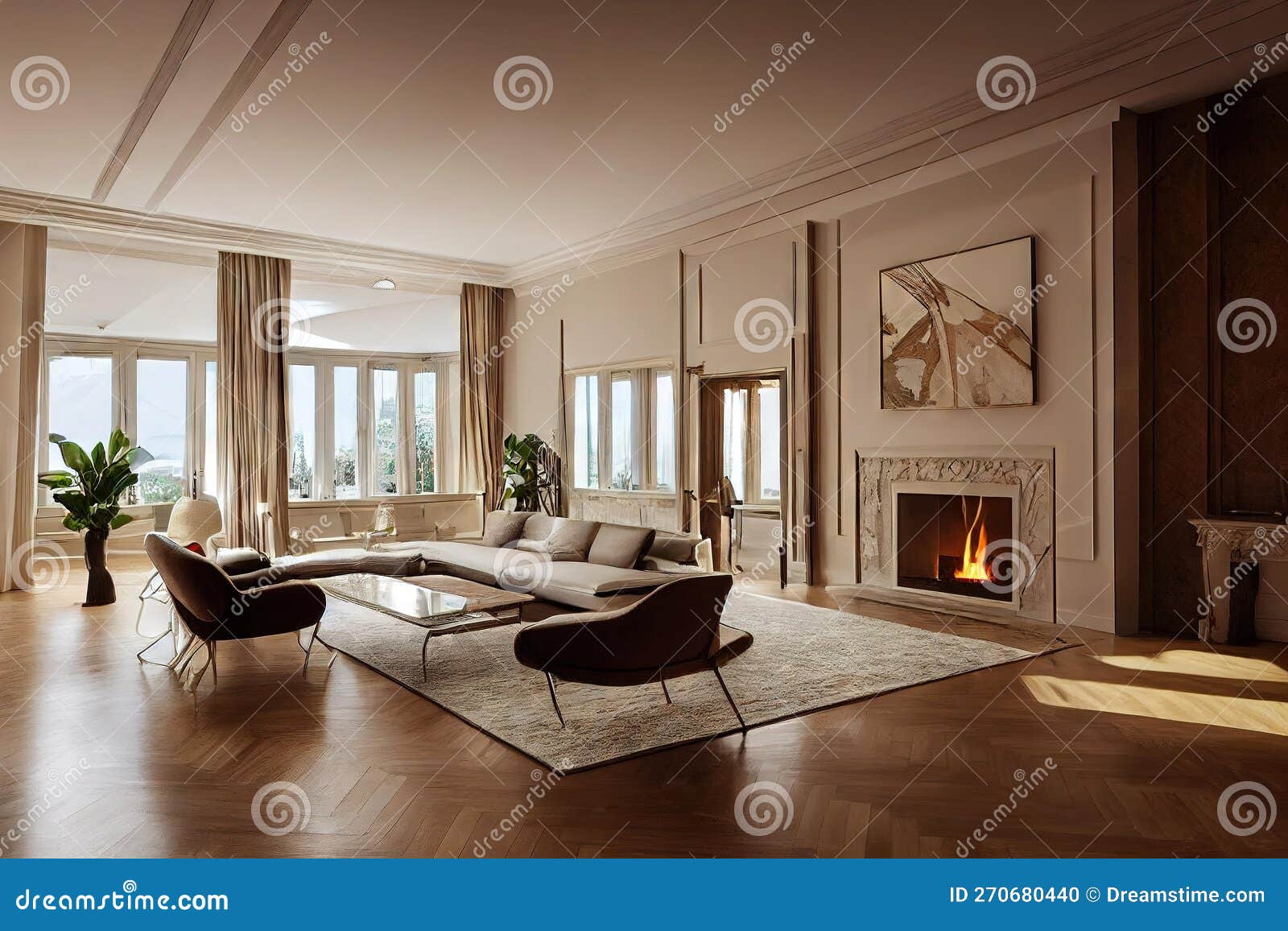 Luxurious Luxury Interior of Present Living Room with High Ceilings and ...