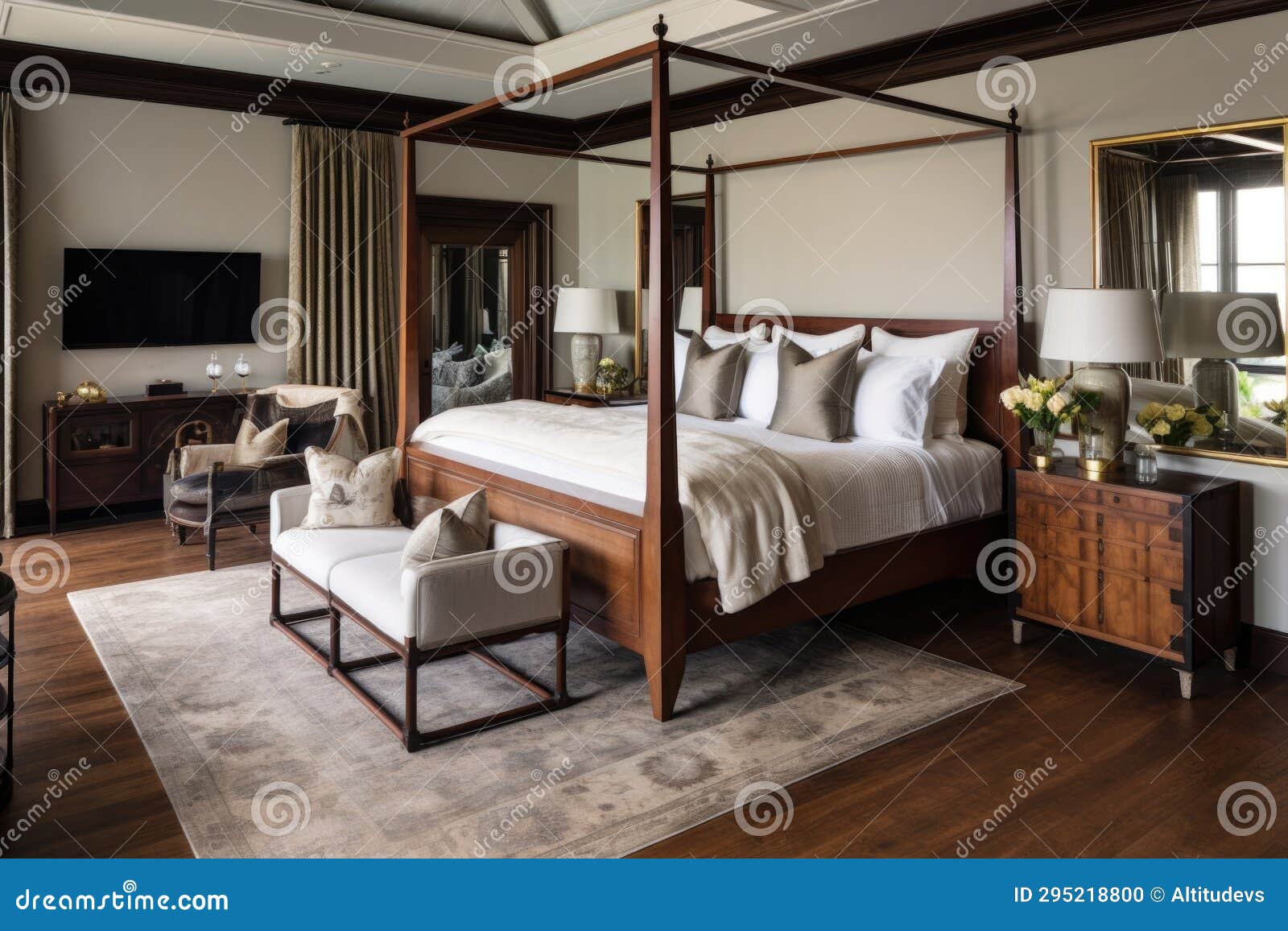 Luxurious Master Suite with Four-poster Bed Stock Photo - Image of ...