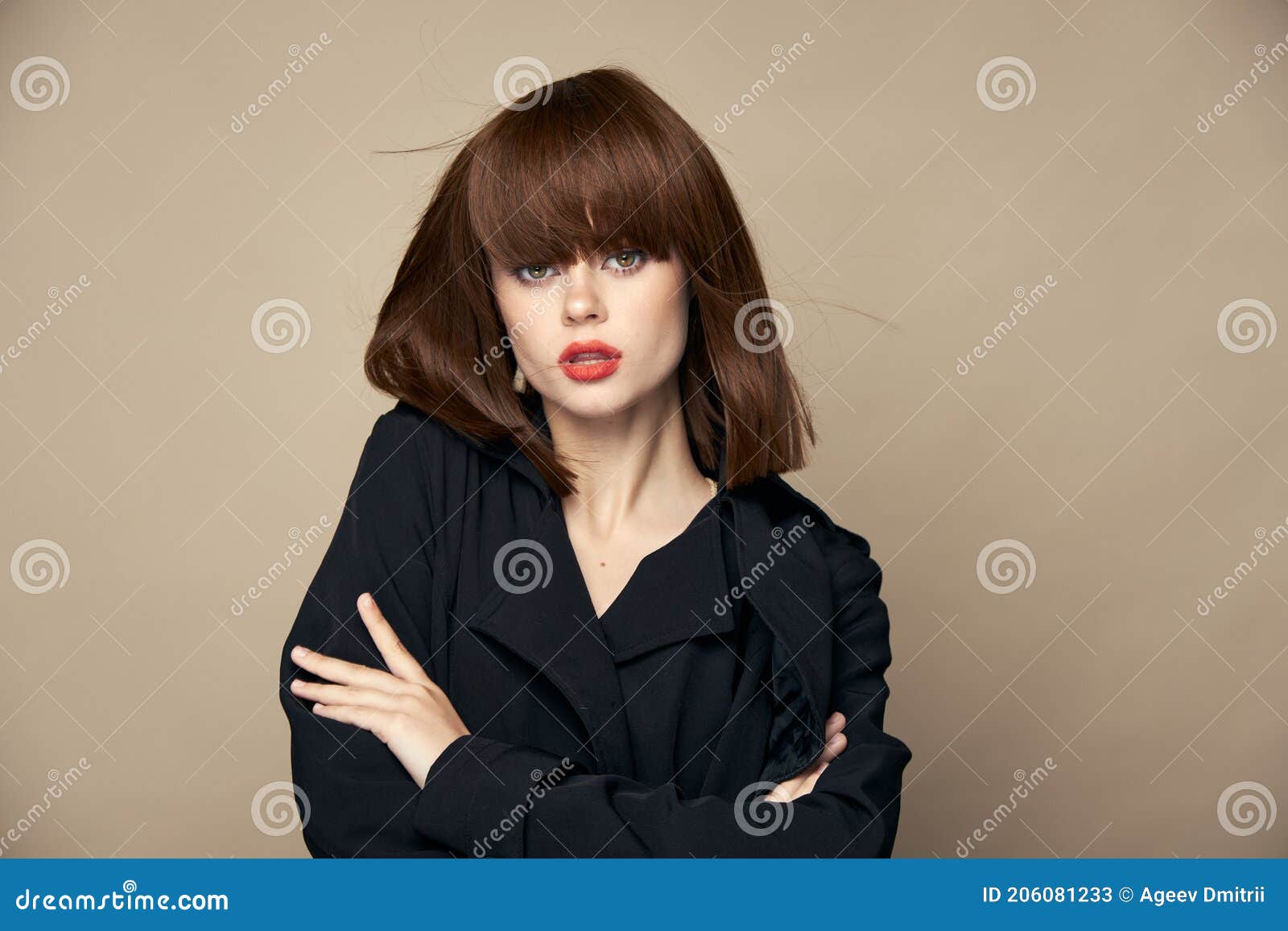 Luxurious Model Classic Coat Elegant Style Laughing Studio Stock Image ...