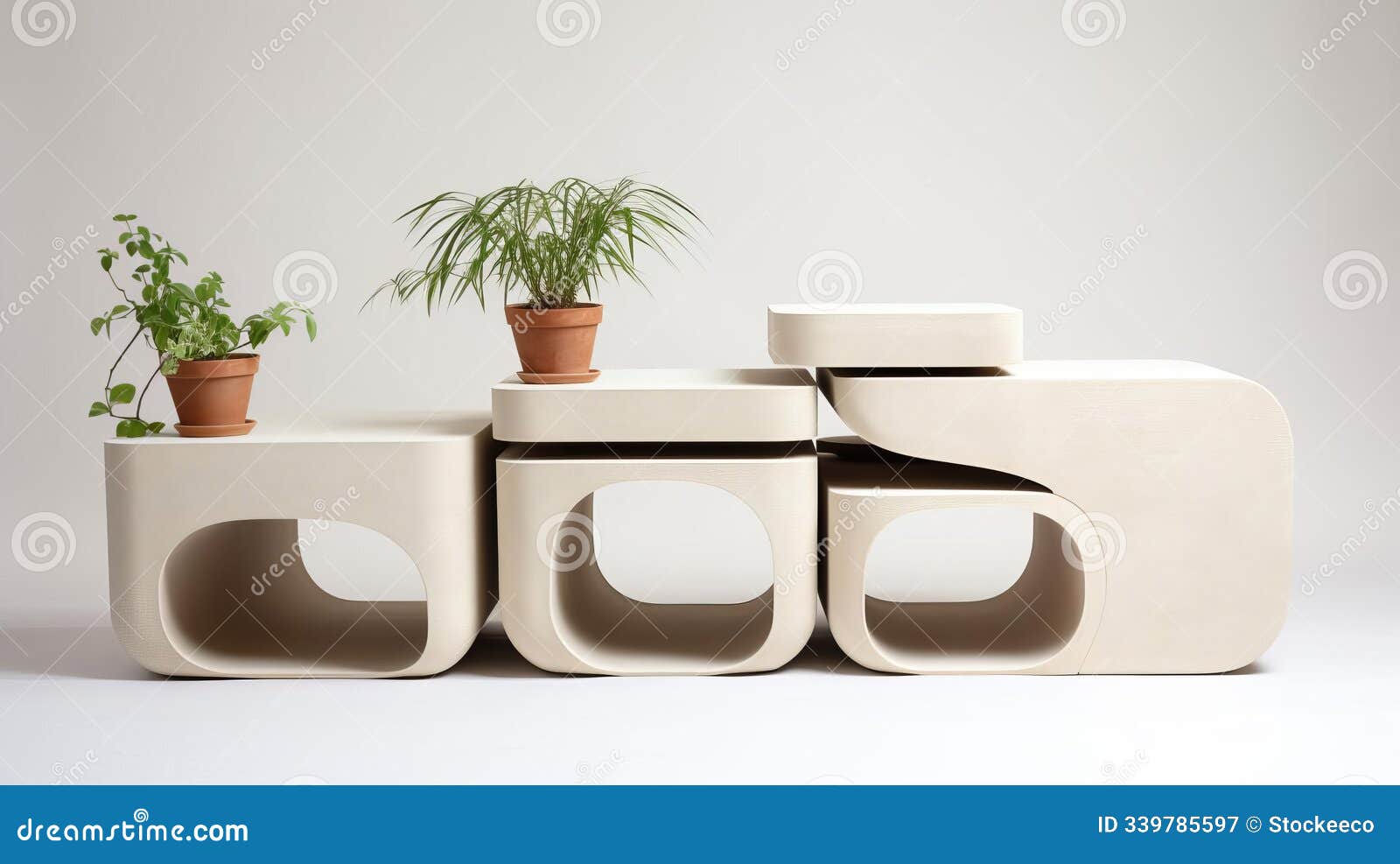Luxurious Modern Comfy Nesting Tables in Beige Fabric Setting Stock ...