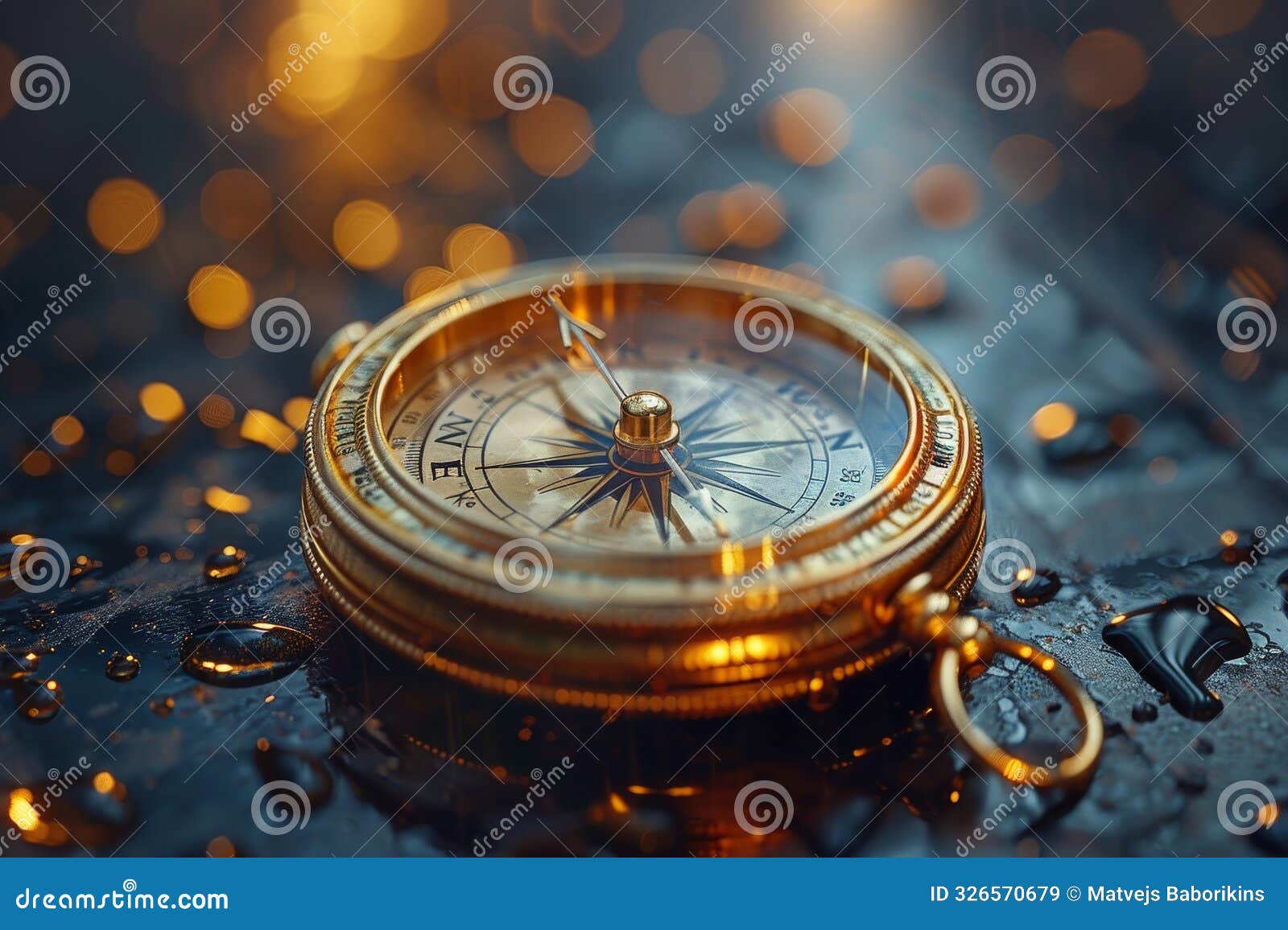 Luxurious Modern Compass Pointing To Wealth on Reflective Glass Table ...
