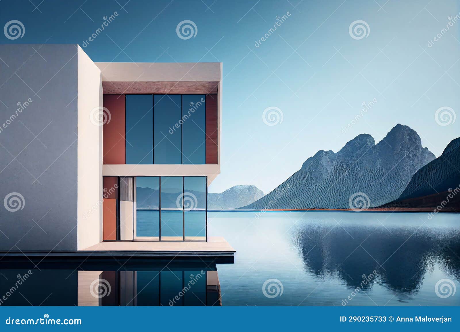 Luxurious Modern House with Big Windows and Water Around Stock Image ...