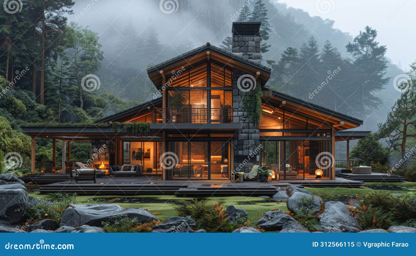 Luxurious Modern House in a Forest at Dusk Stock Image - Image of ...