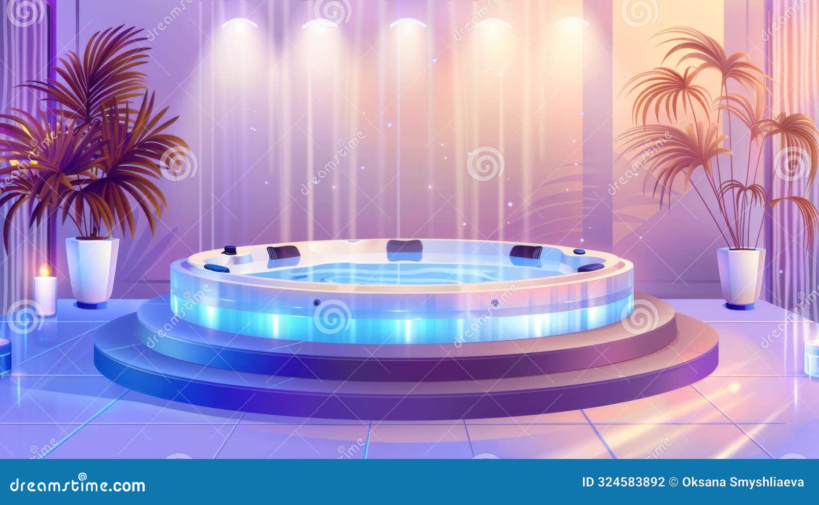 Luxurious Modern Indoor Jacuzzi Spa with Ambient Lighting Stock Photo ...
